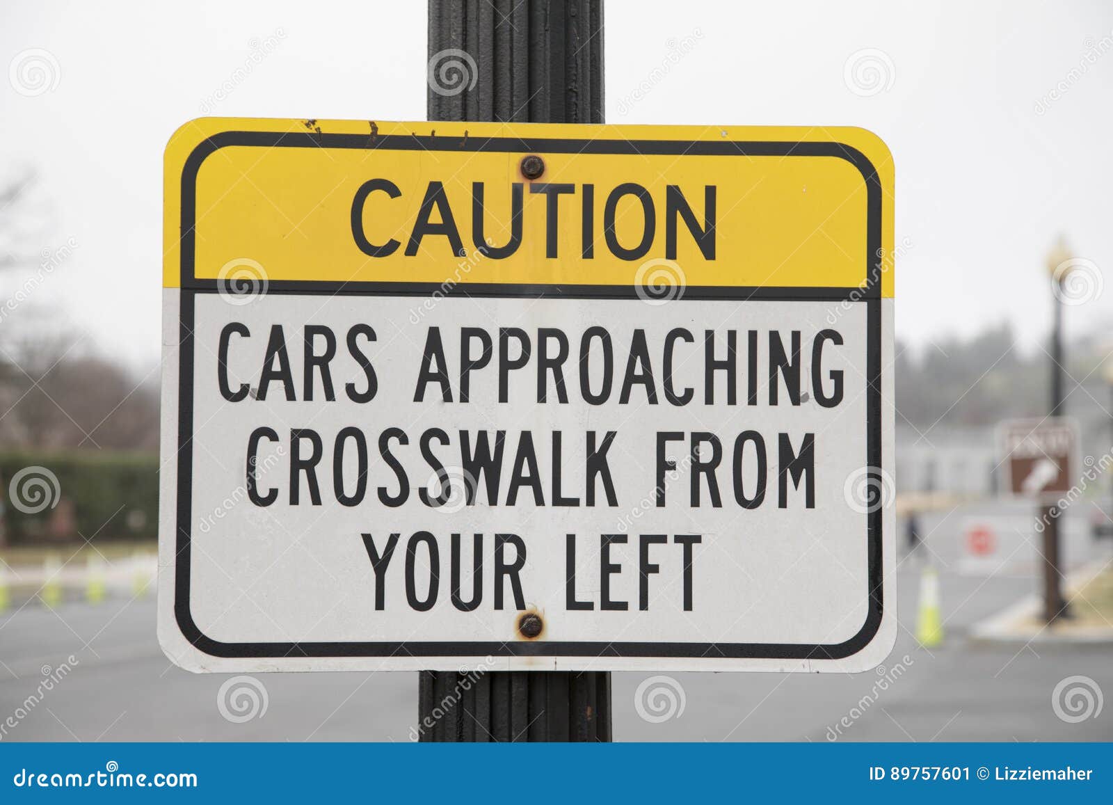 Caution Road Sign stock image. Image of cars, crosswalk - 89757601