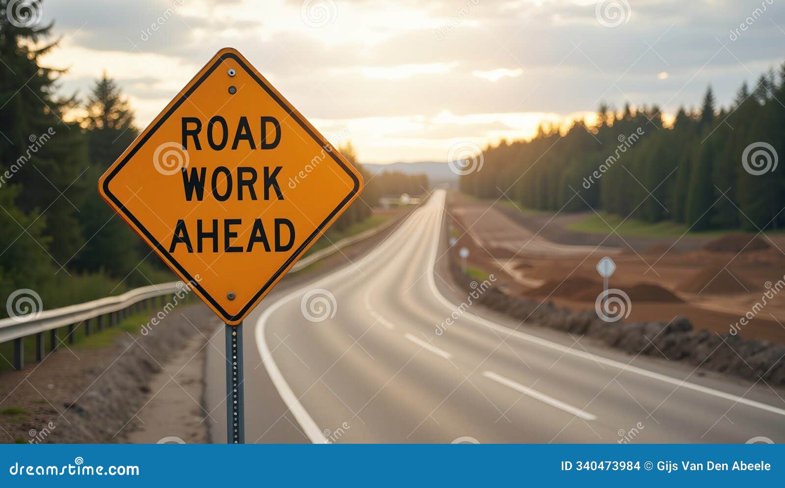 Caution Road Under Construction Sign with Workers in Background Stock ...