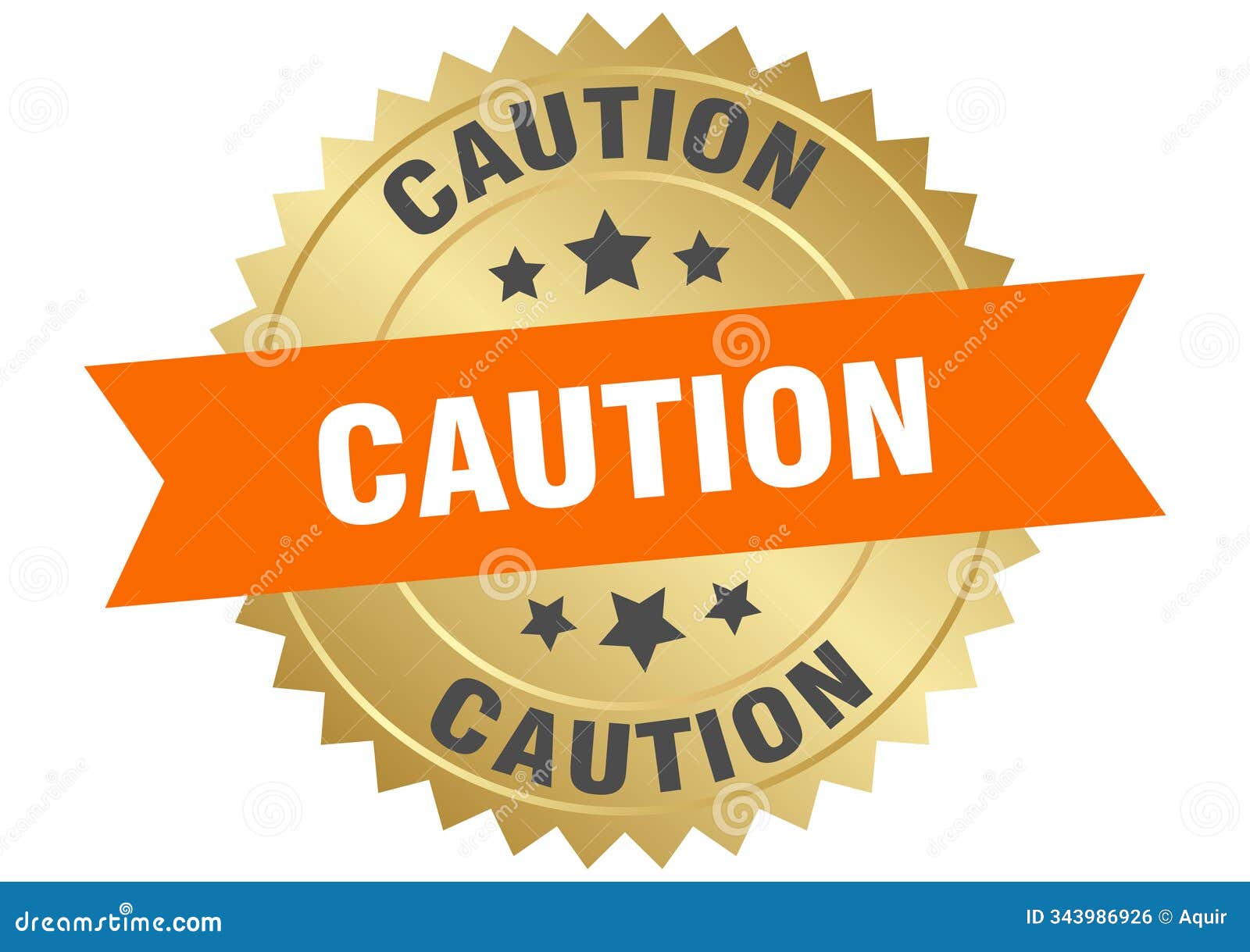 Caution. Caution Round Orange and Gold Label Isolated on Transparent ...