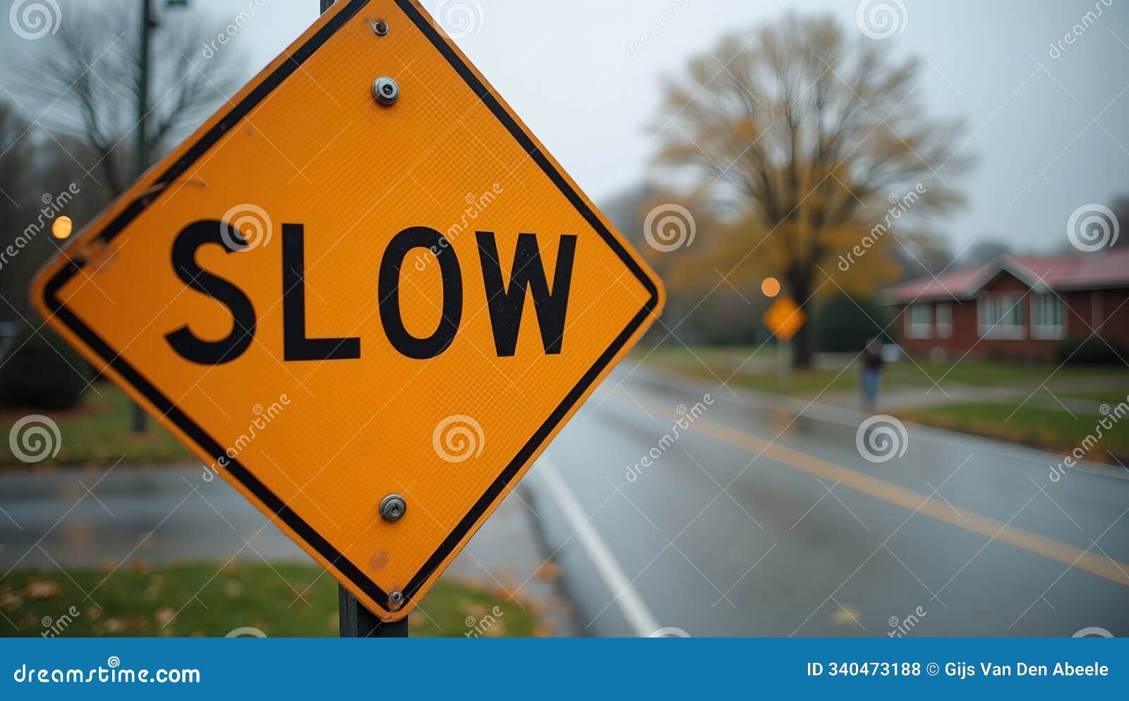Caution School Zone Slow Down Sign Stock Illustration - Illustration of ...