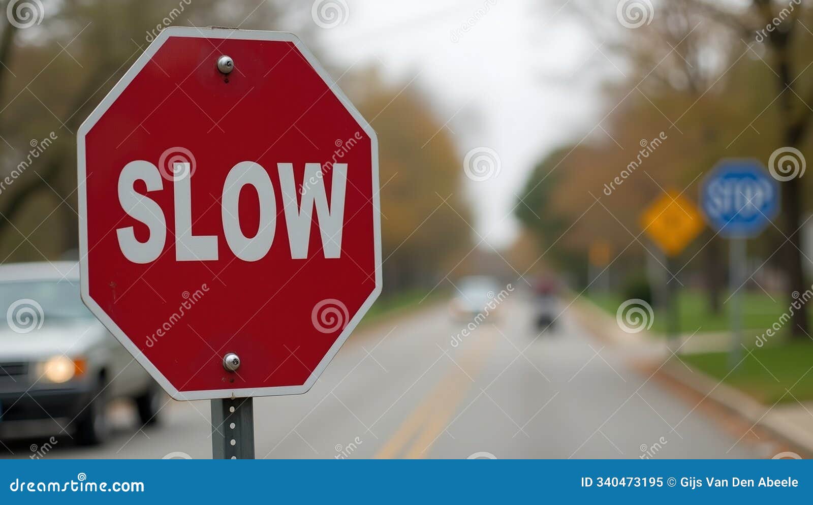 Caution School Zone Slow Down Sign Stock Illustration - Illustration of ...