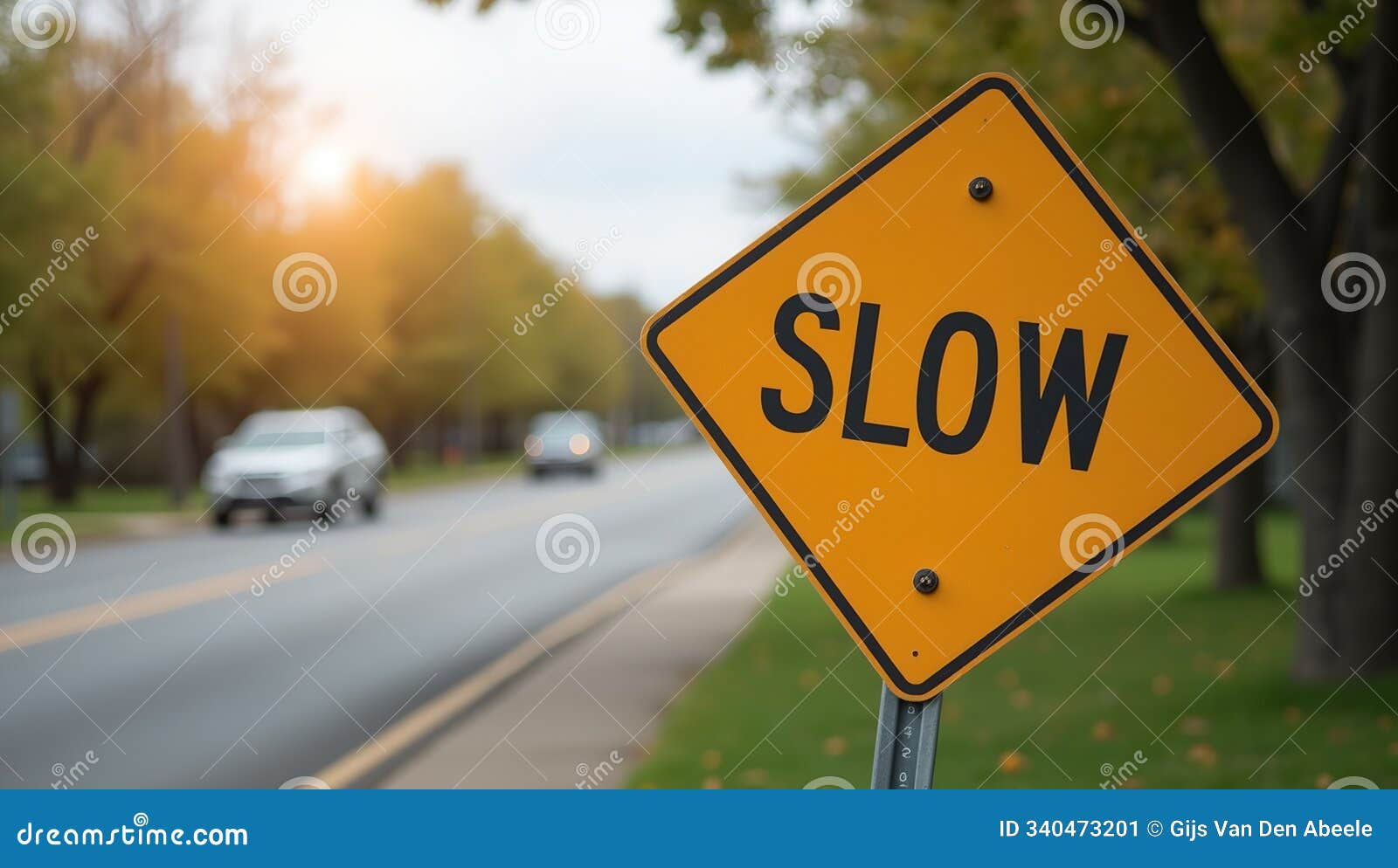 Caution School Zone Slow Down Sign Stock Illustration - Illustration of ...
