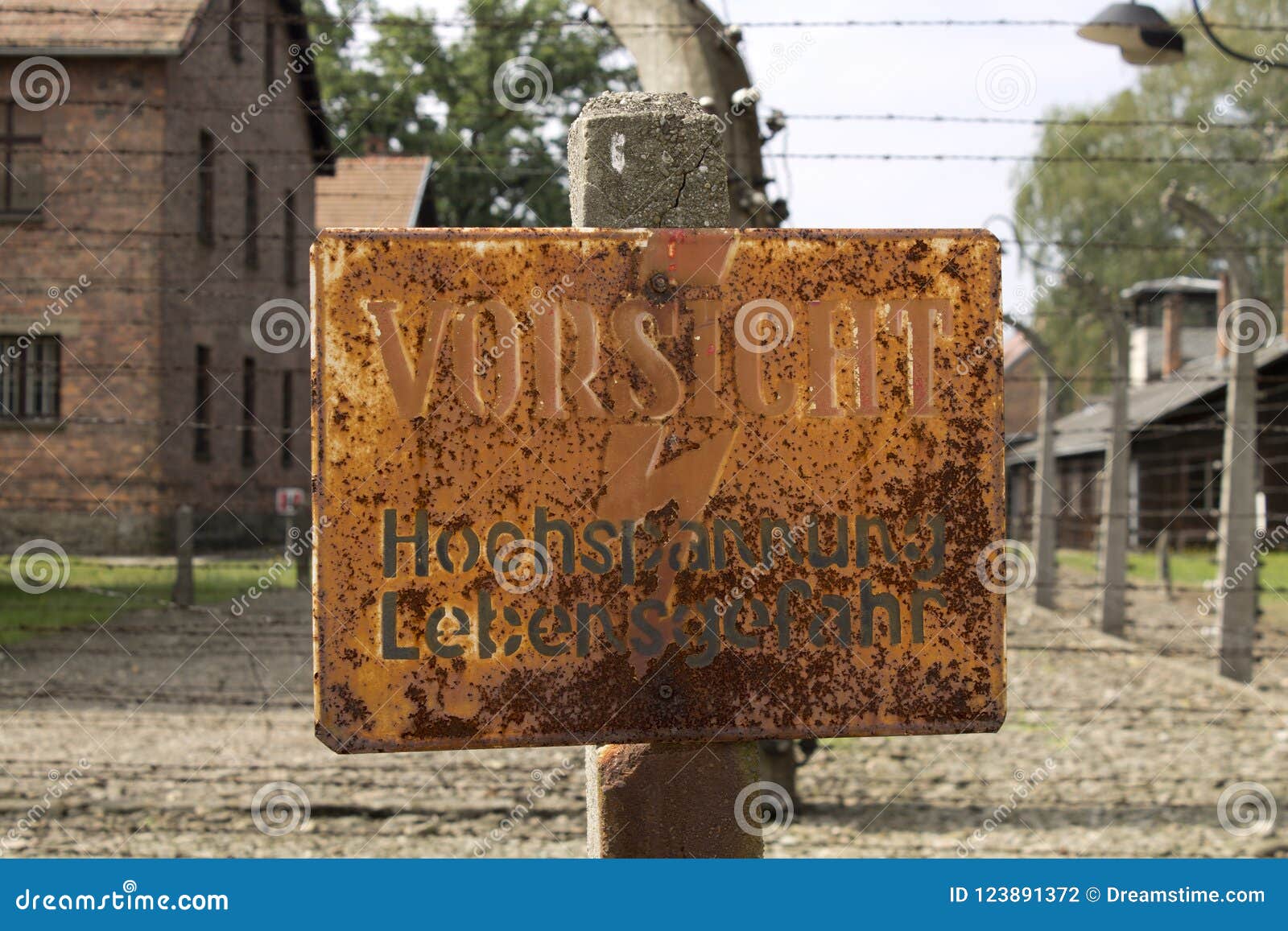 Caution Sign at Auschwitz Concentration Camp Editorial Photography ...