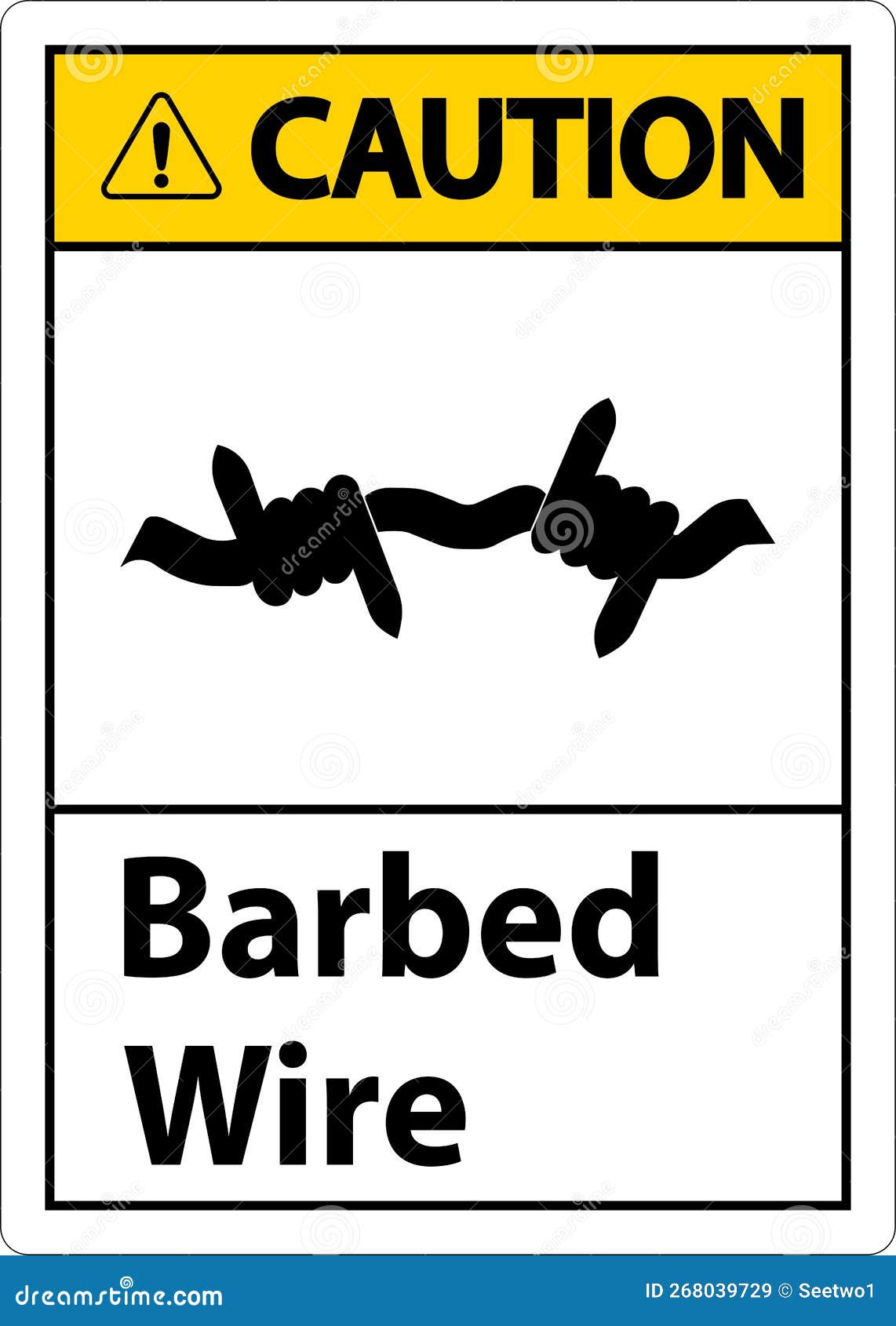 Caution Sign Barbed Wire on White Background Stock Vector ...