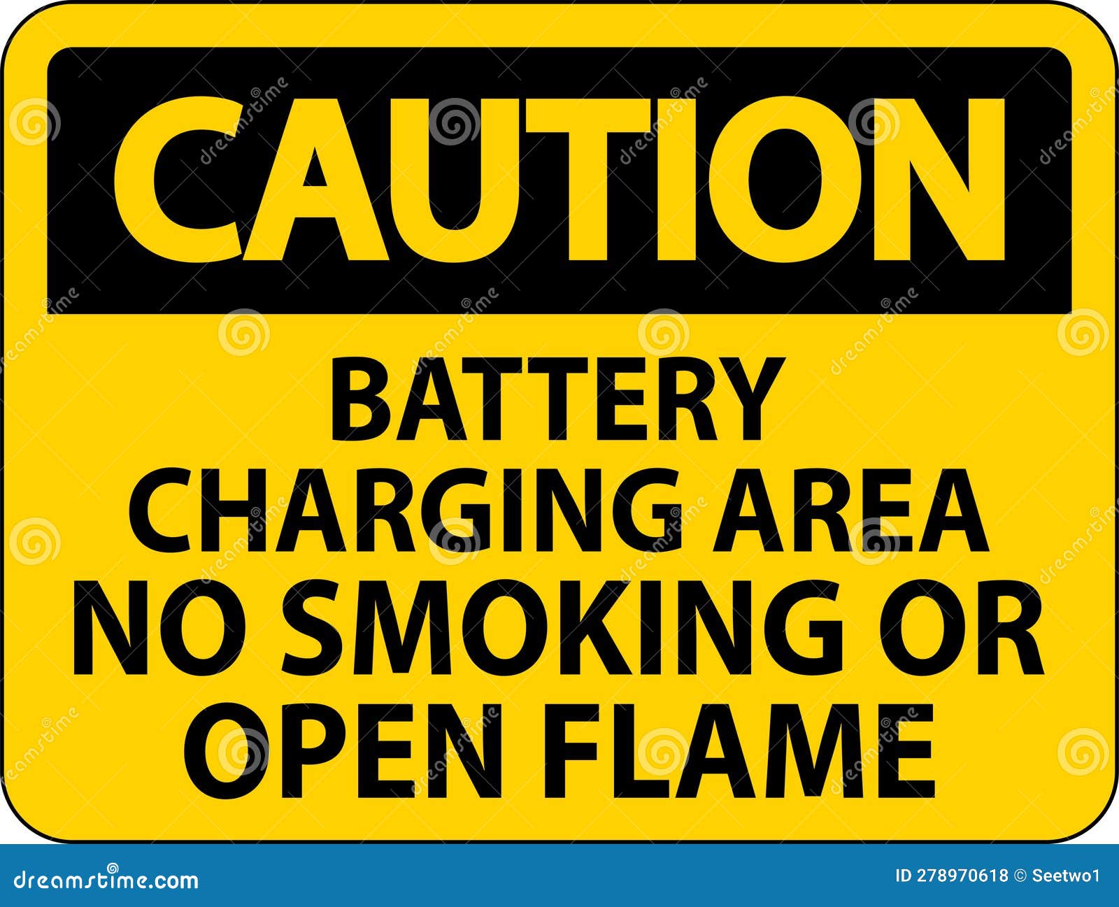 Caution Sign Battery Charging Area, No Smoking or Open Flame Stock ...