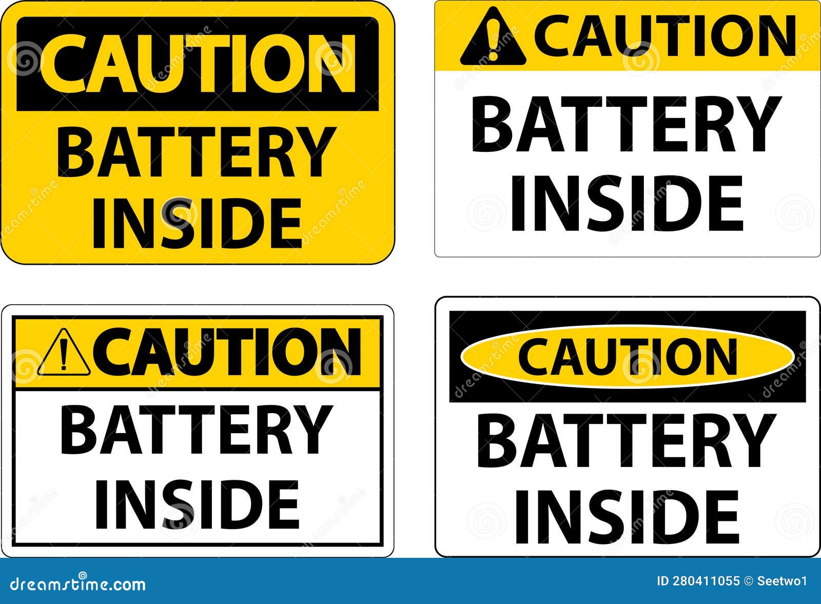 Caution Sign Battery Inside on White Background Stock Vector ...