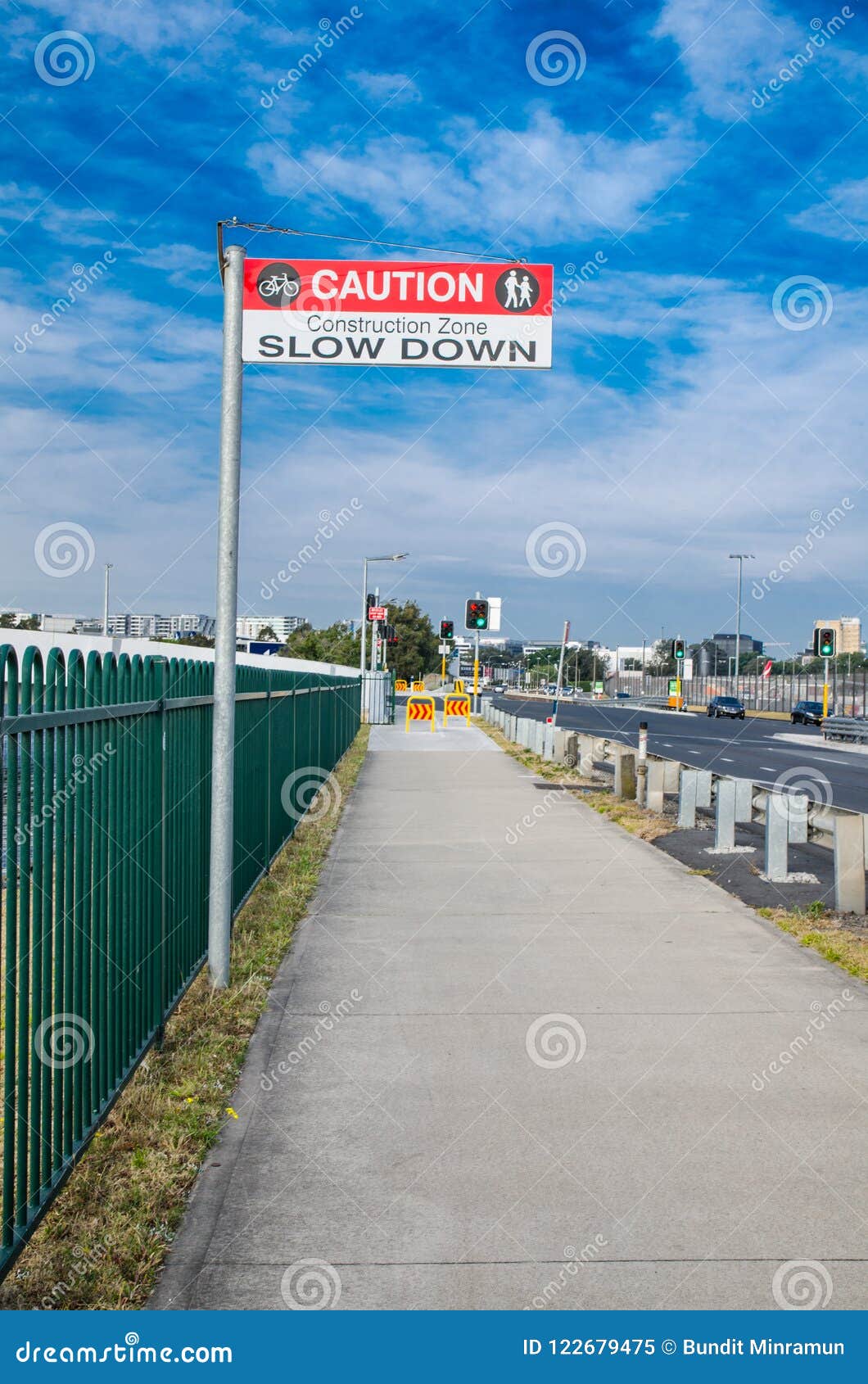 Caution Sign for a Bicycle Rider To Slow Down in the Construction Area ...