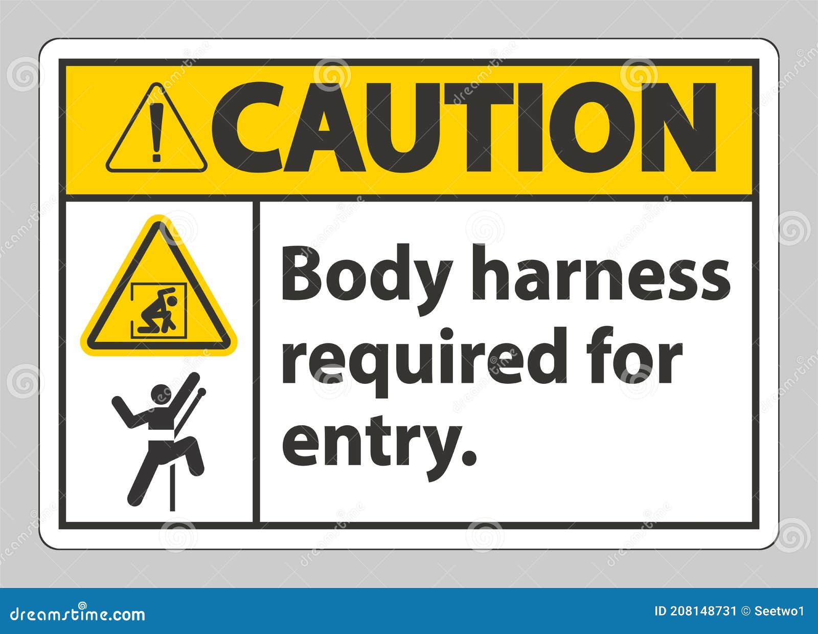 Caution Sign Body Harness Required for Entry Stock Vector ...