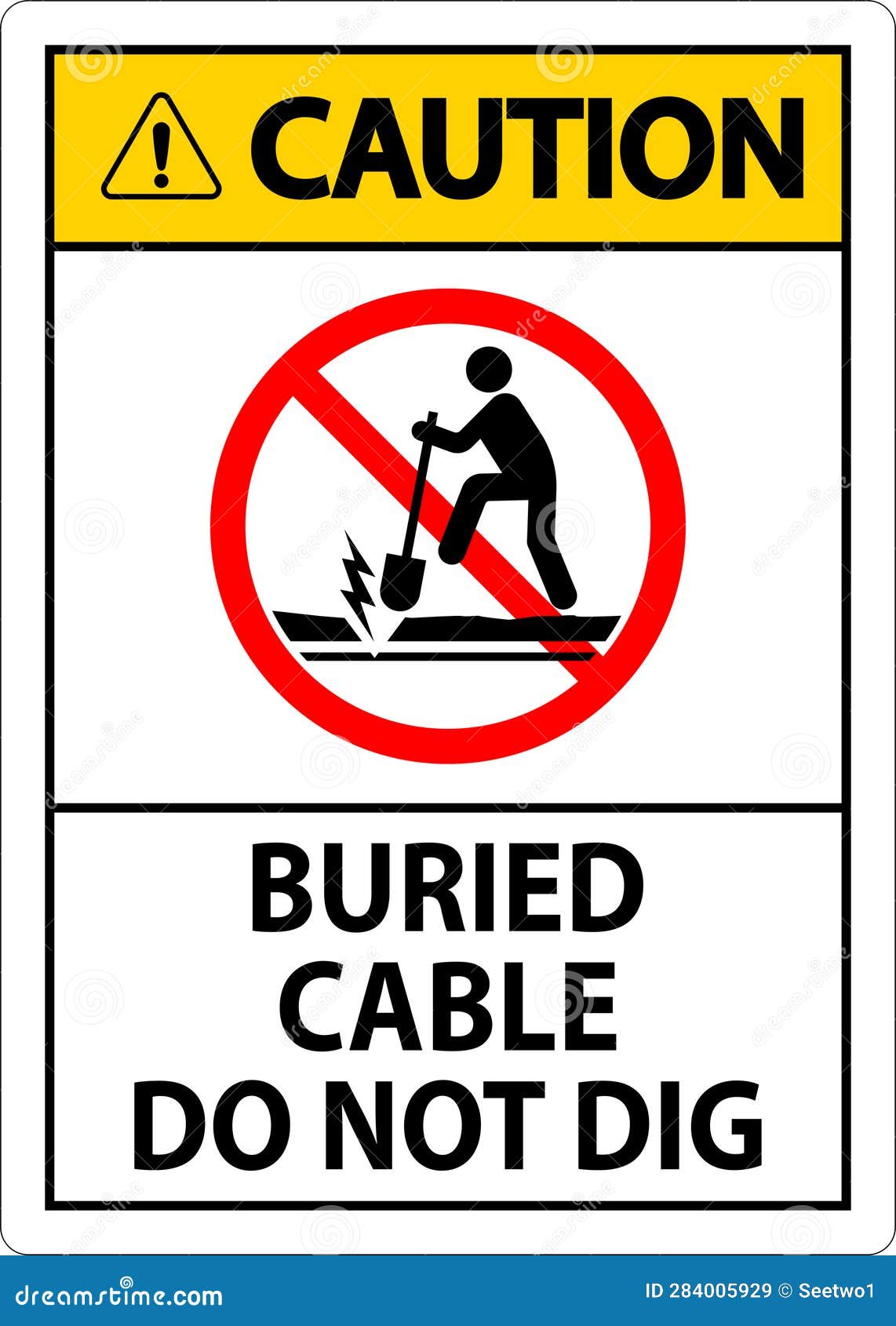 Caution Sign Buried Cable, Do Not Dig on White Background Stock Vector ...
