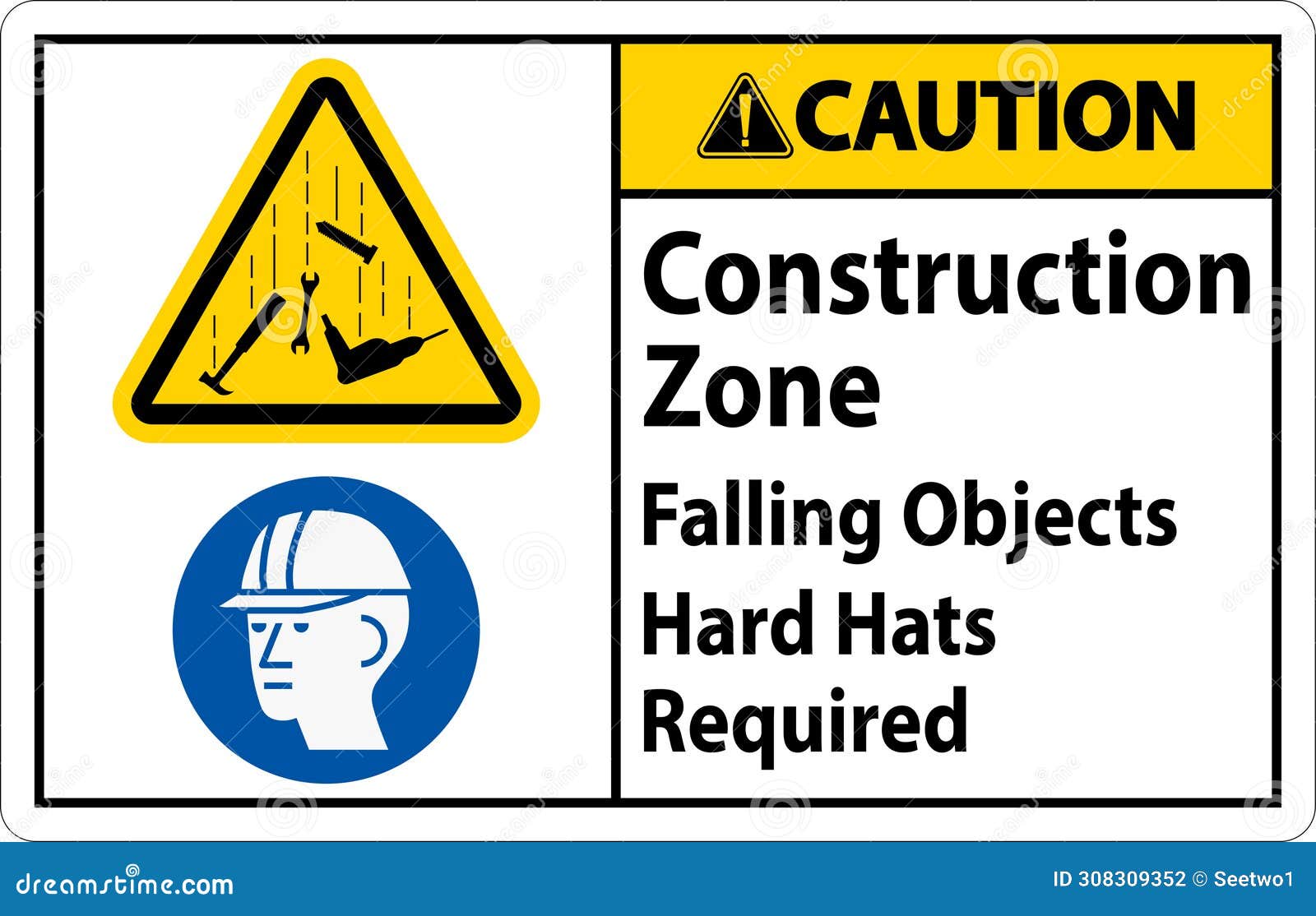 Caution Sign, Construction Zone, Falling Objects Hard Hats Required ...