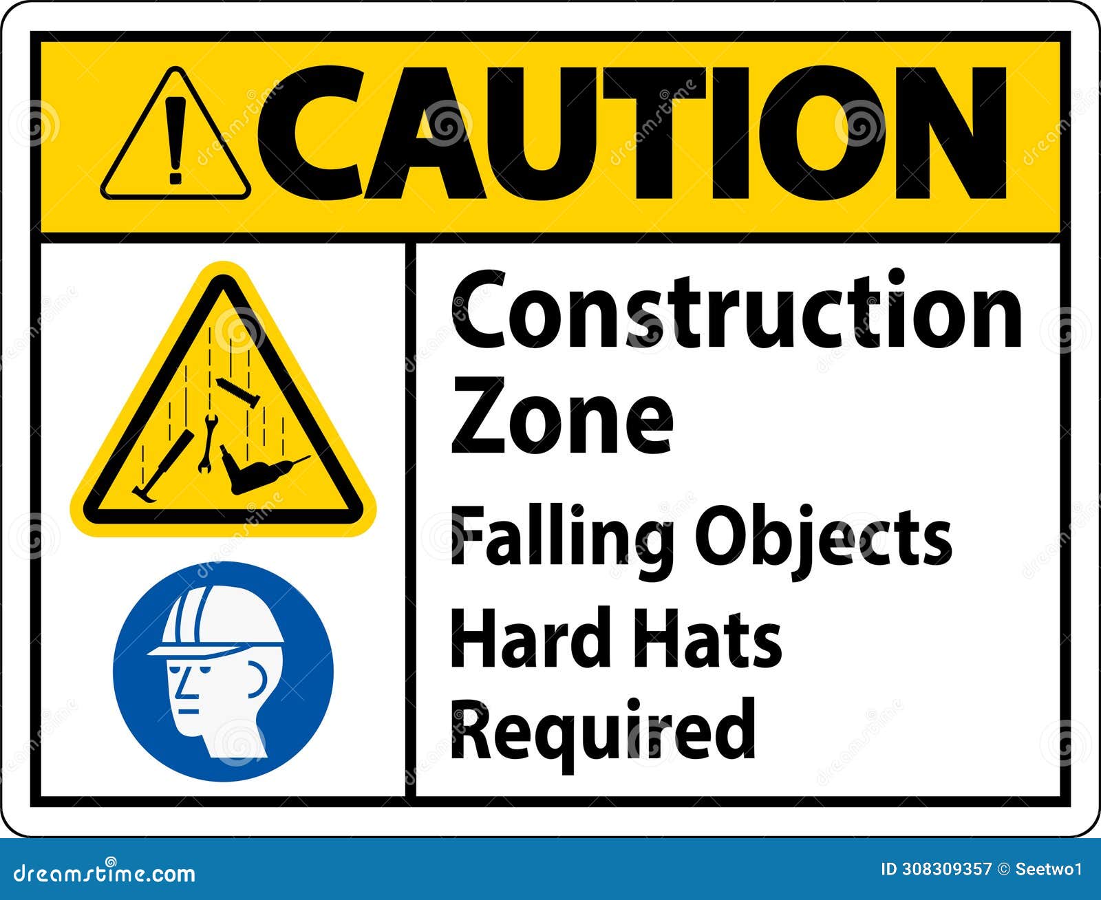 Caution Sign, Construction Zone, Falling Objects Hard Hats Required ...