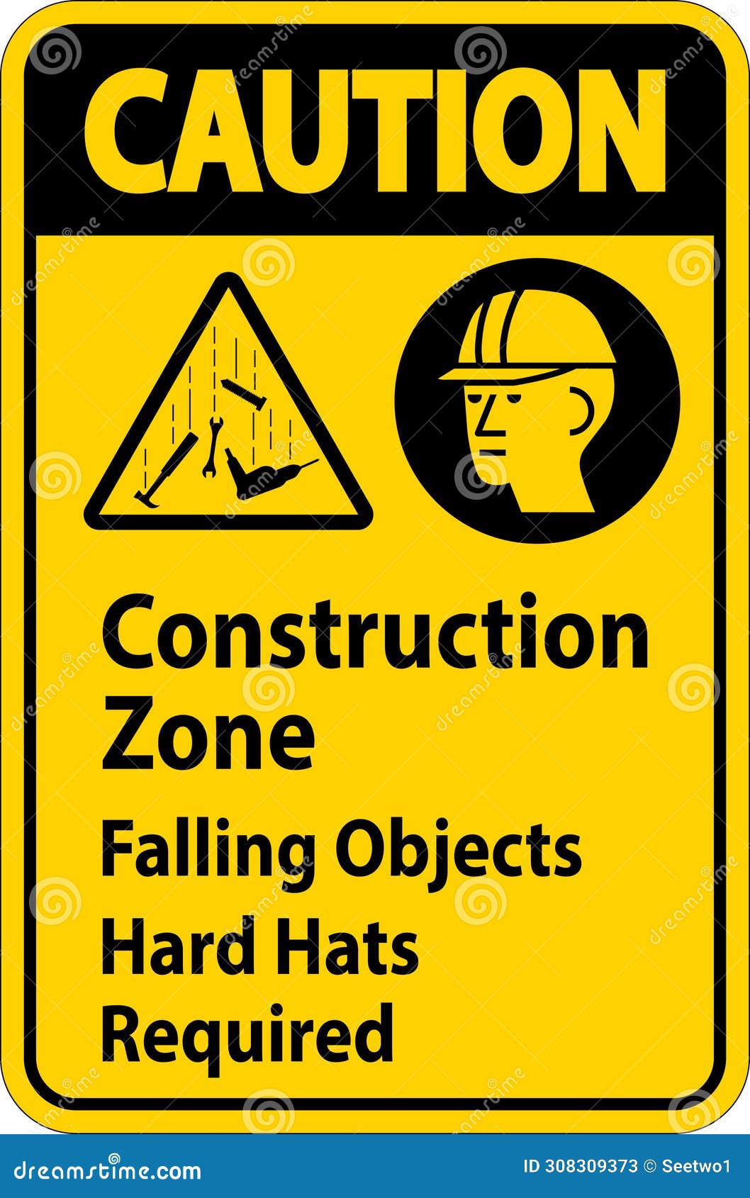 Caution Sign, Construction Zone, Falling Objects Hard Hats Required ...