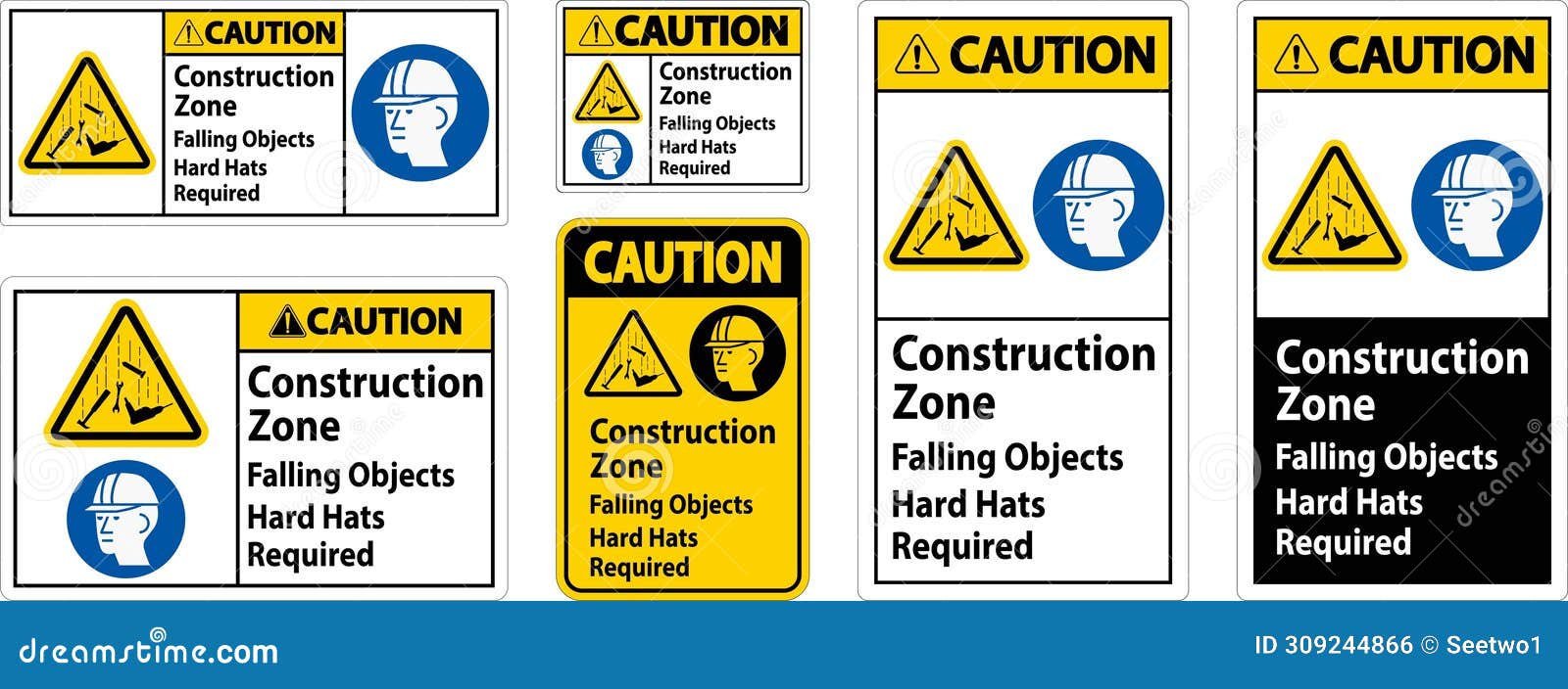 Caution Sign, Construction Zone, Falling Objects Hard Hats Required ...