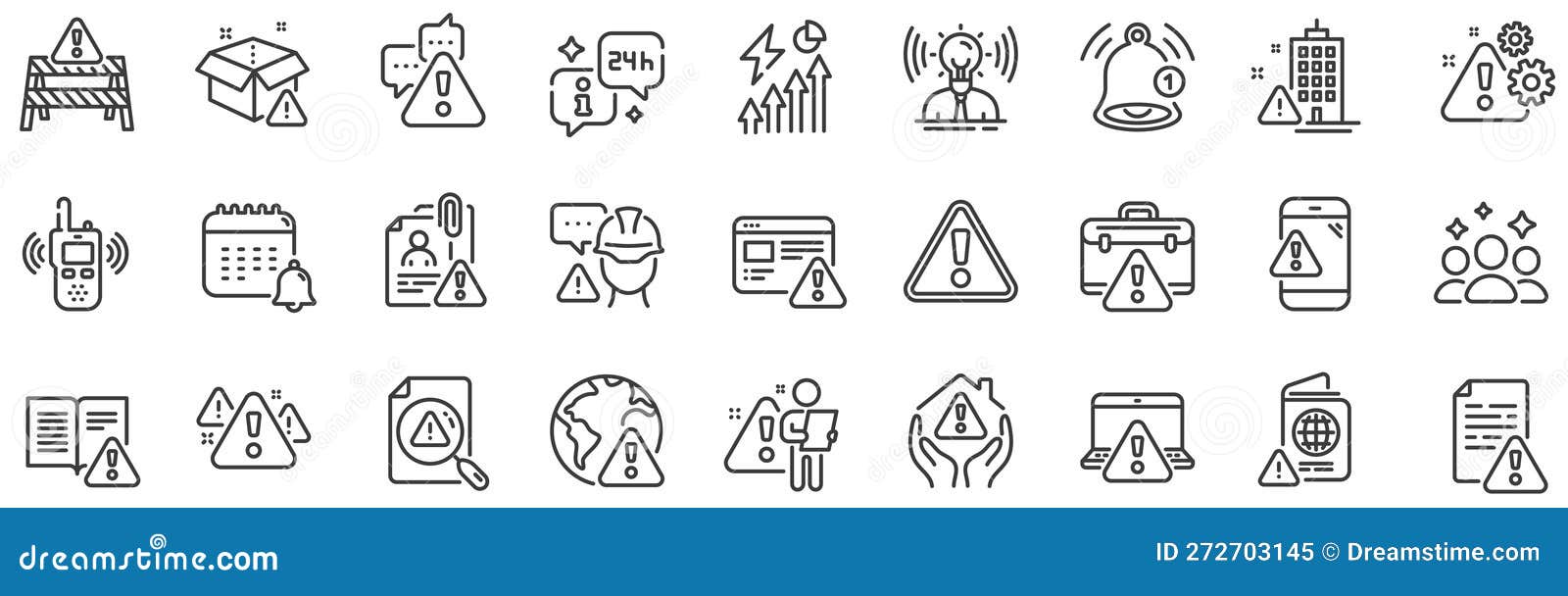 Warnings Line Icons. Caution Sign, Exclamation Mark, Risk Attention ... Warnings Line Icons. Caution Sign, Exclamation Mark, Risk Attention ...