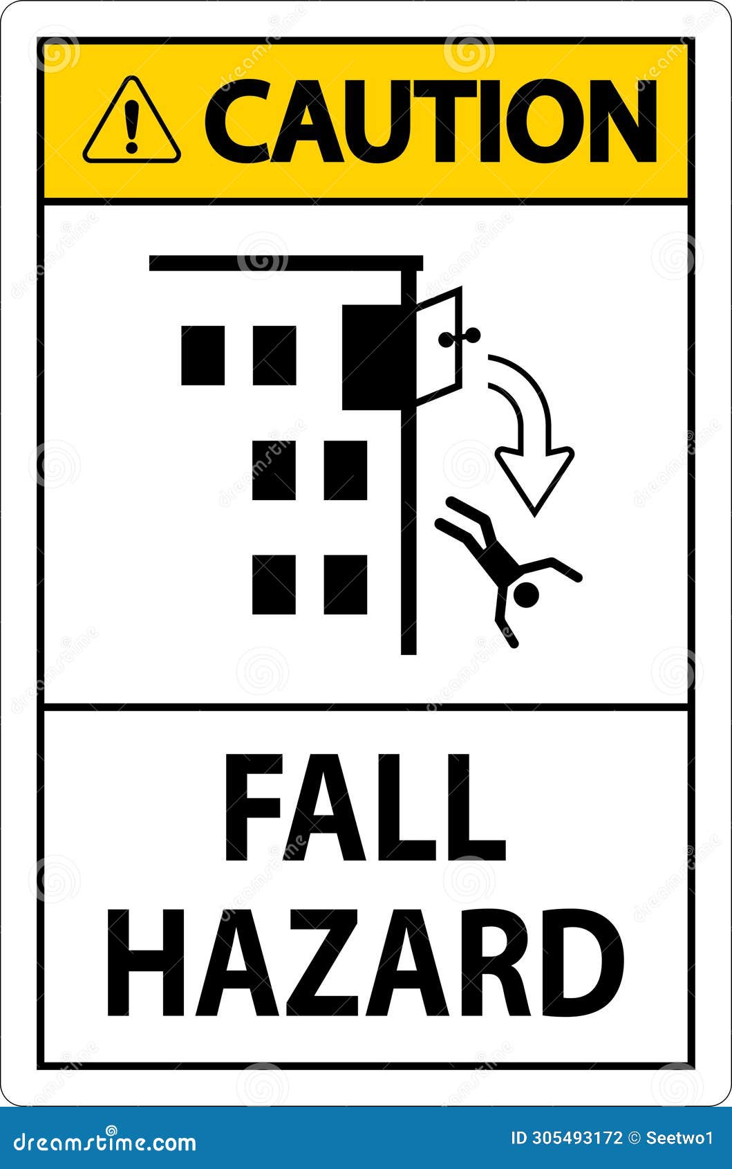 Caution Sign, Fall Hazard stock vector. Illustration of risk - 305493172
