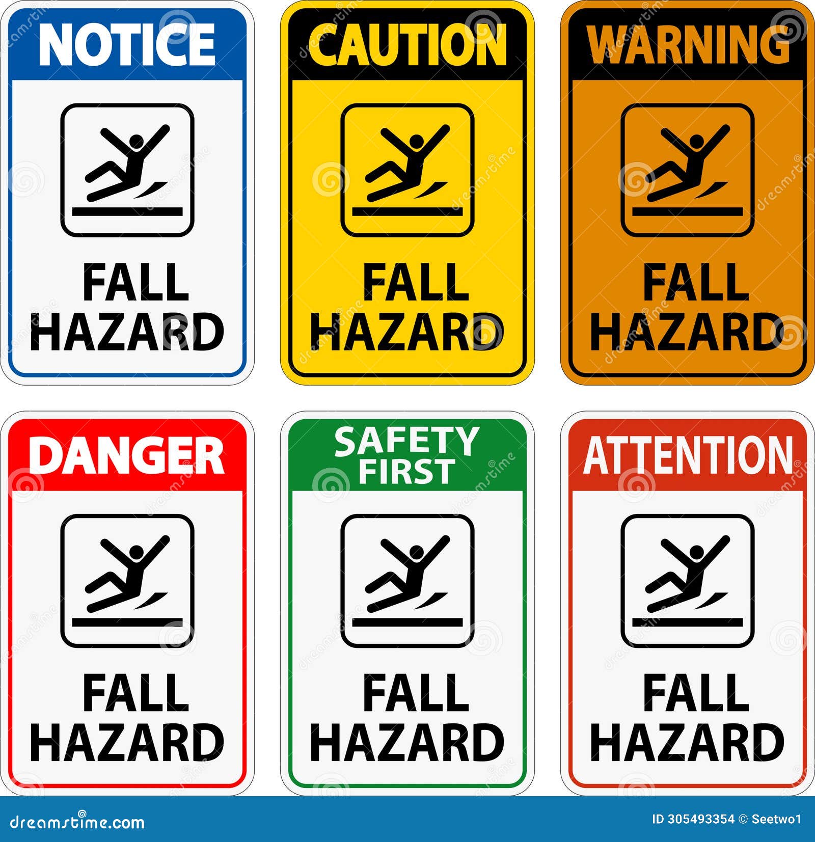 Caution Sign, Fall Hazard stock vector. Illustration of safety - 305493354