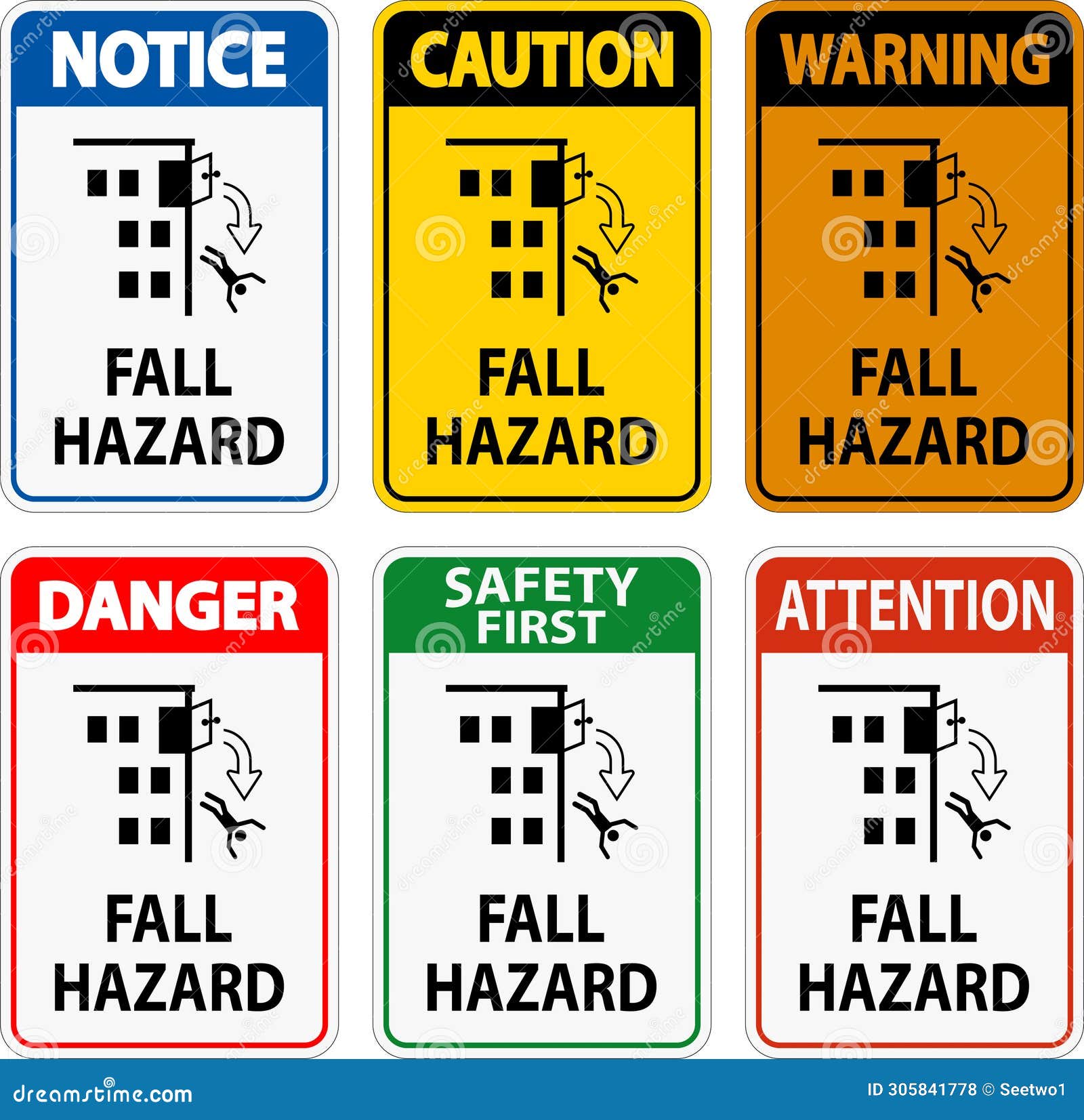 Caution Sign, Fall Hazard stock vector. Illustration of dangerous ...
