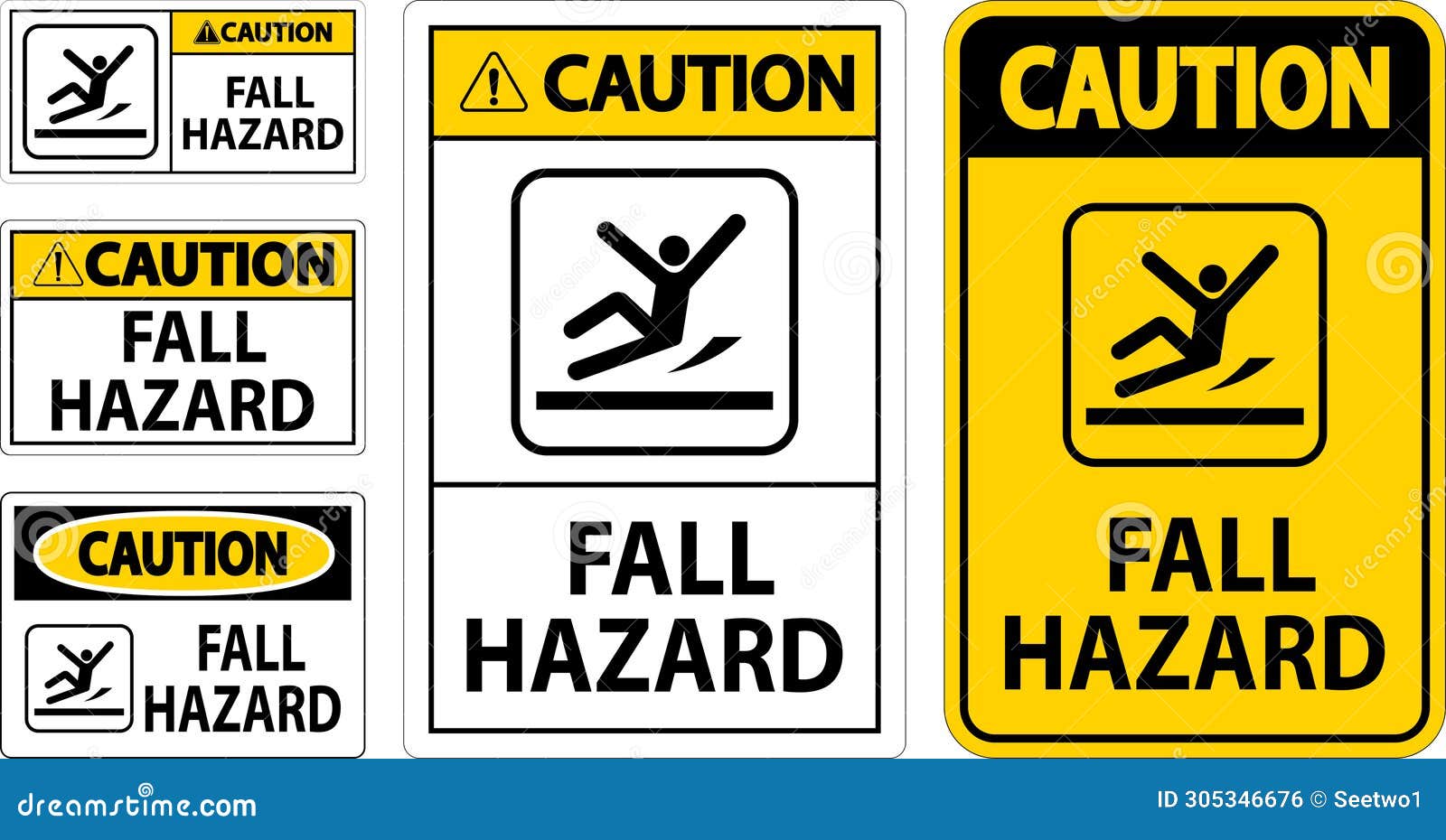 Caution Sign, Fall Hazard stock vector. Illustration of hazard - 305346676