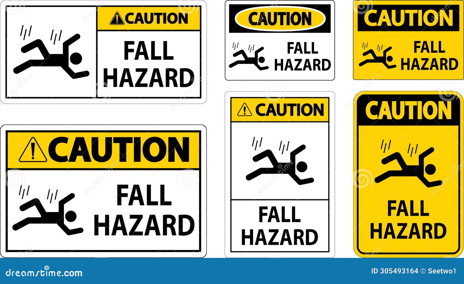 Caution Sign, Fall Hazard stock vector. Illustration of safety - 305493164