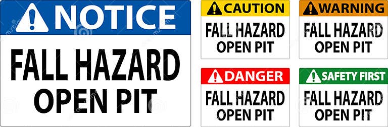 Caution Sign Fall Hazard - Open Pit Stock Vector - Illustration of ...
