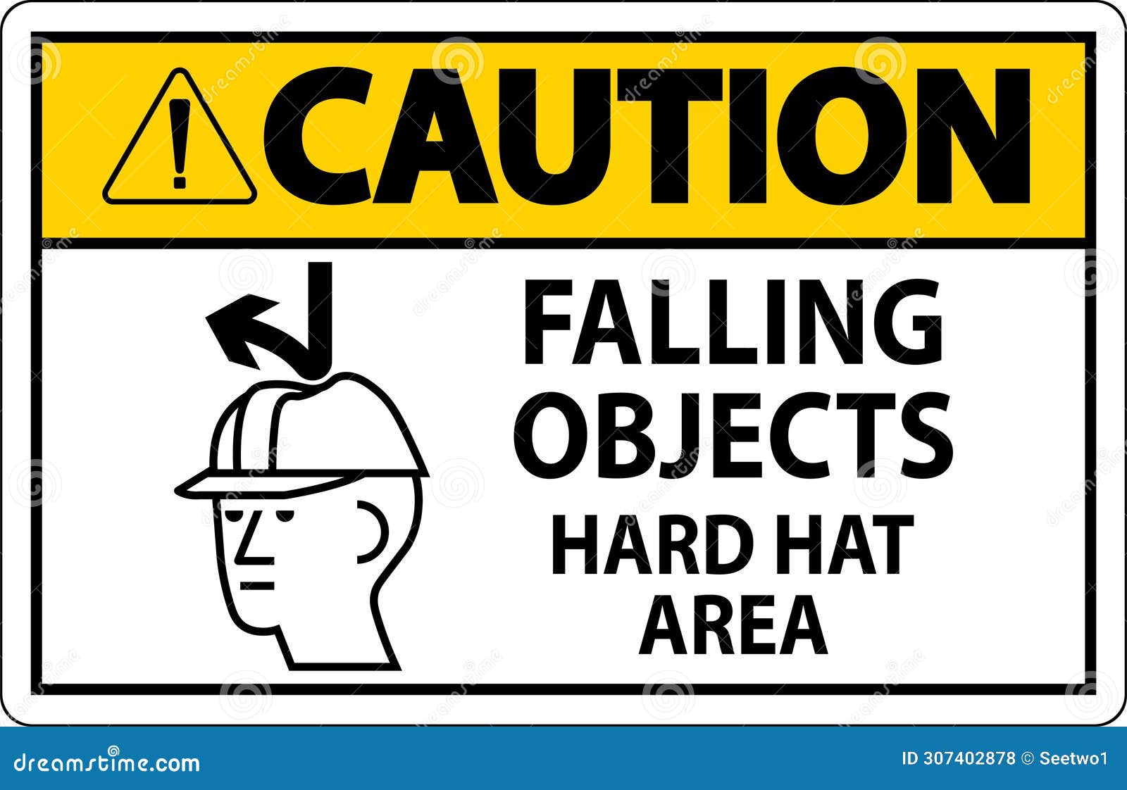Caution Sign, Falling Objects Hard Hat Area Stock Vector - Illustration ...