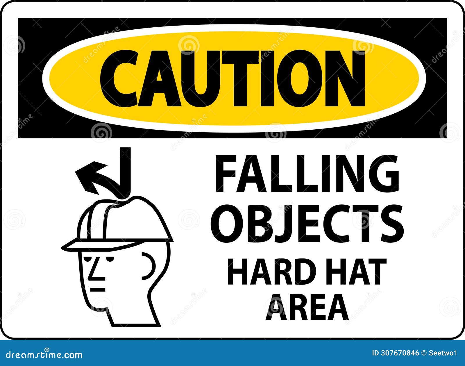 Caution Sign, Falling Objects Hard Hat Area Stock Vector - Illustration ...