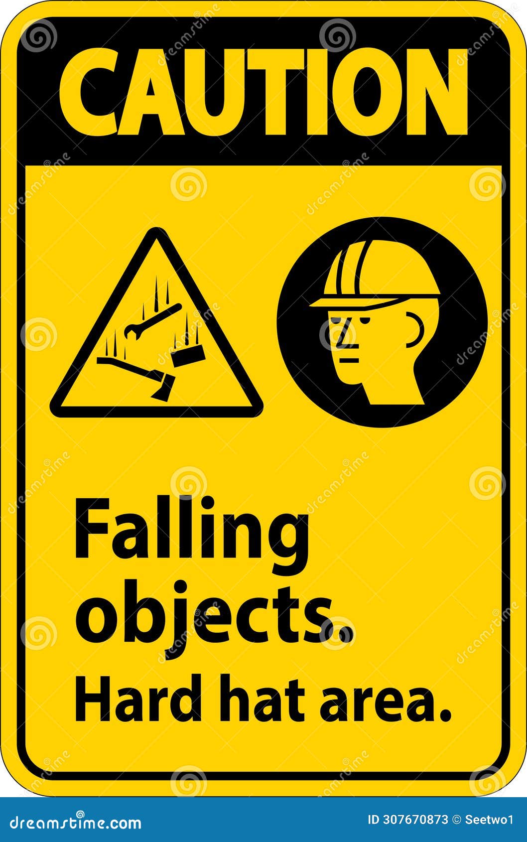 Caution Sign, Falling Objects Hard Hat Area Stock Vector - Illustration ...