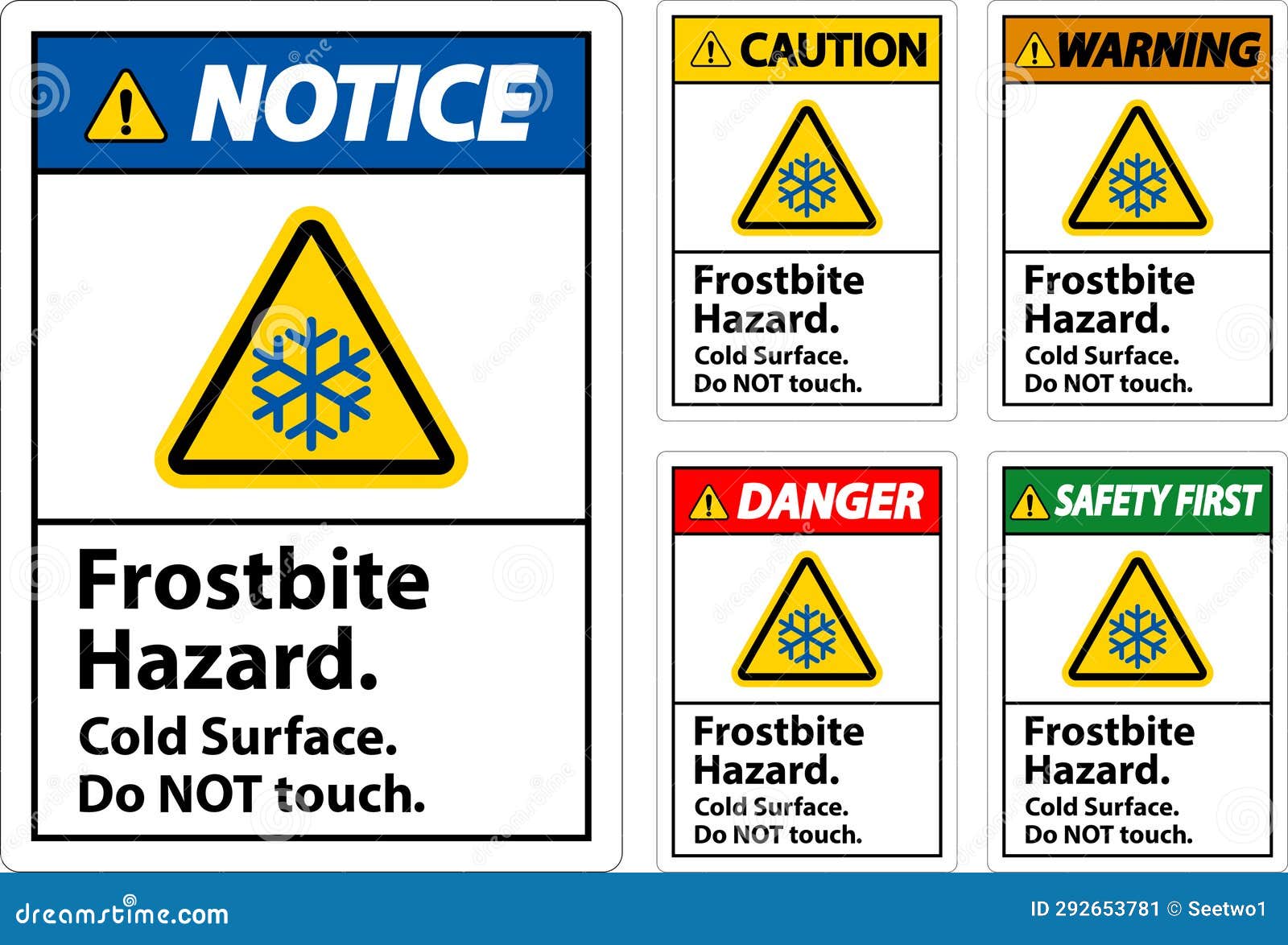 Caution Sign Frostbite Hazard, Do Not Touch Cold Surface Stock Vector ...