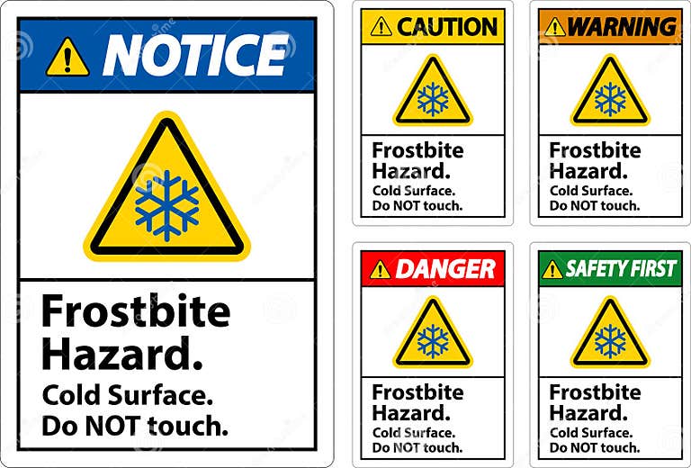 Caution Sign Frostbite Hazard, Do Not Touch Cold Surface Stock Vector ...