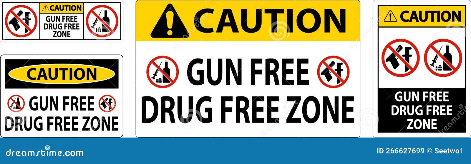 Caution Sign Gun Free Drug Free Zone Stock Vector - Illustration of ...
