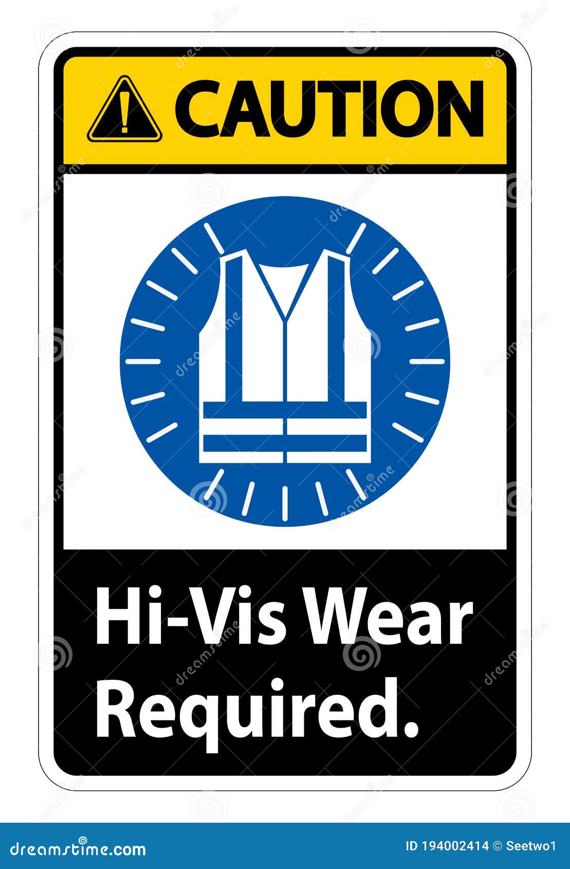 Caution Sign Hi-Vis Wear Required on White Background Stock Vector ...