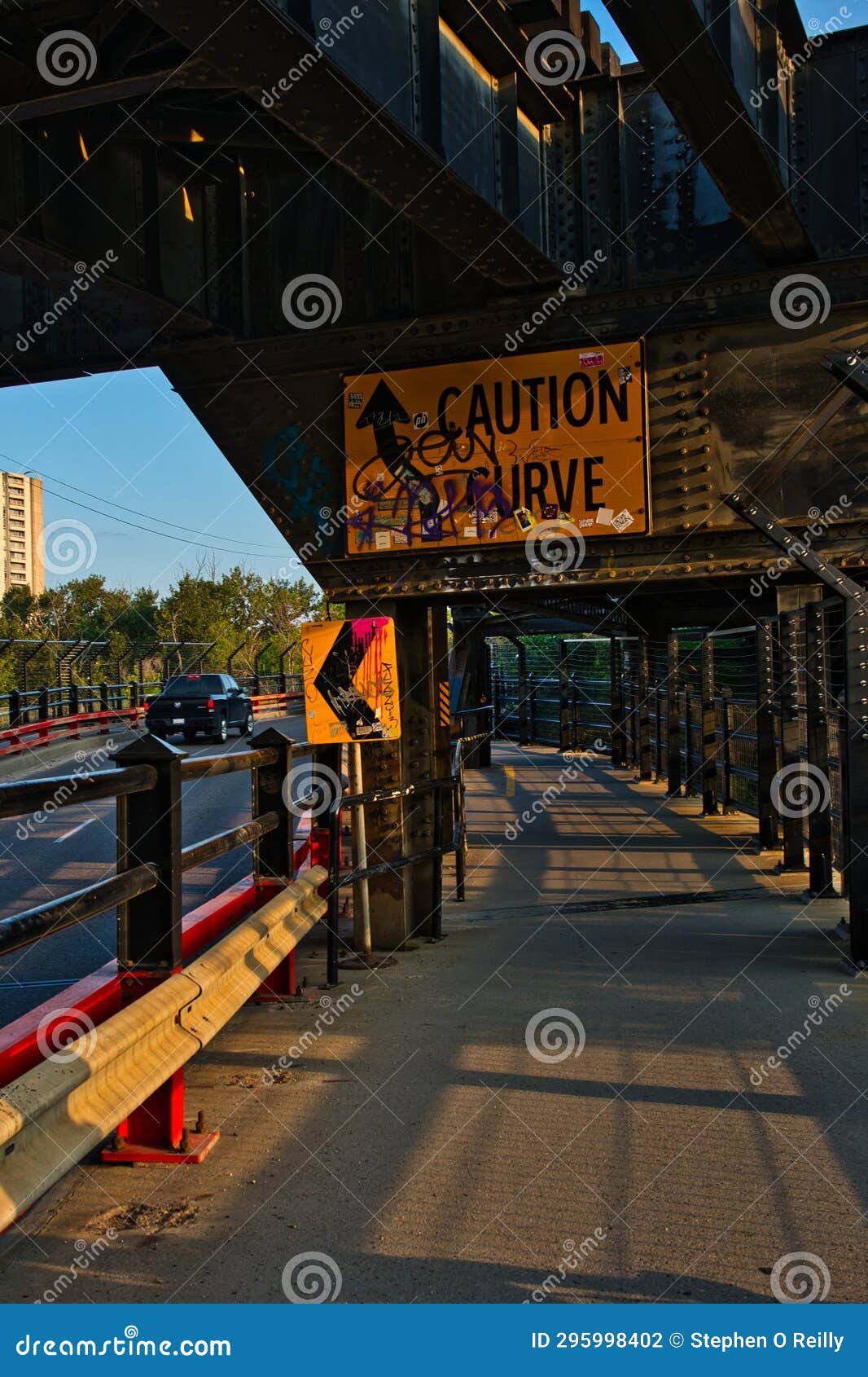 Caution Sign on the High Level Bridge Edmonton Alberta Stock Photo ...
