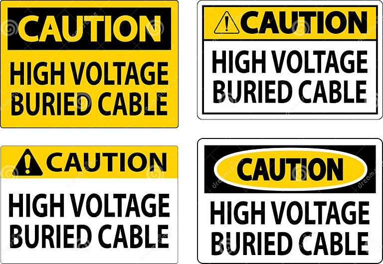 Caution Sign High Voltage Buried Cable on White Background Stock Vector ...