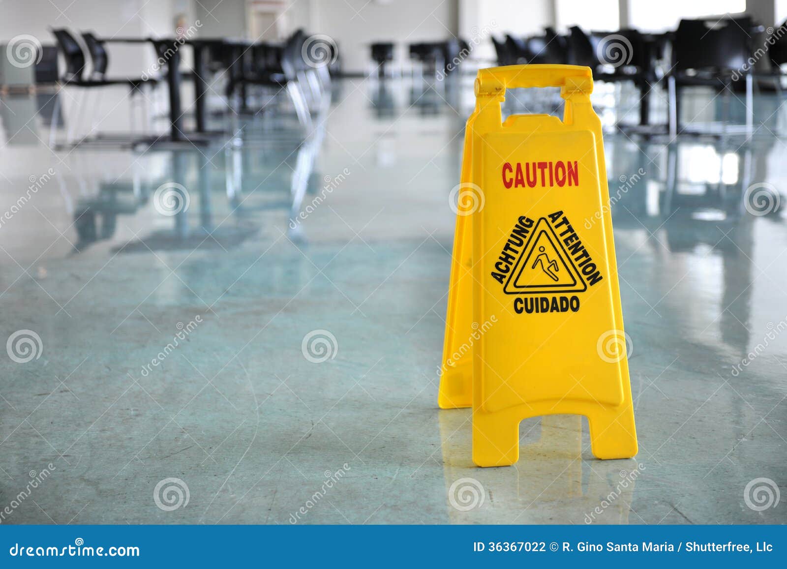 Caution Sign Inside Building Stock Photo - Image of symbol, cleaners ...