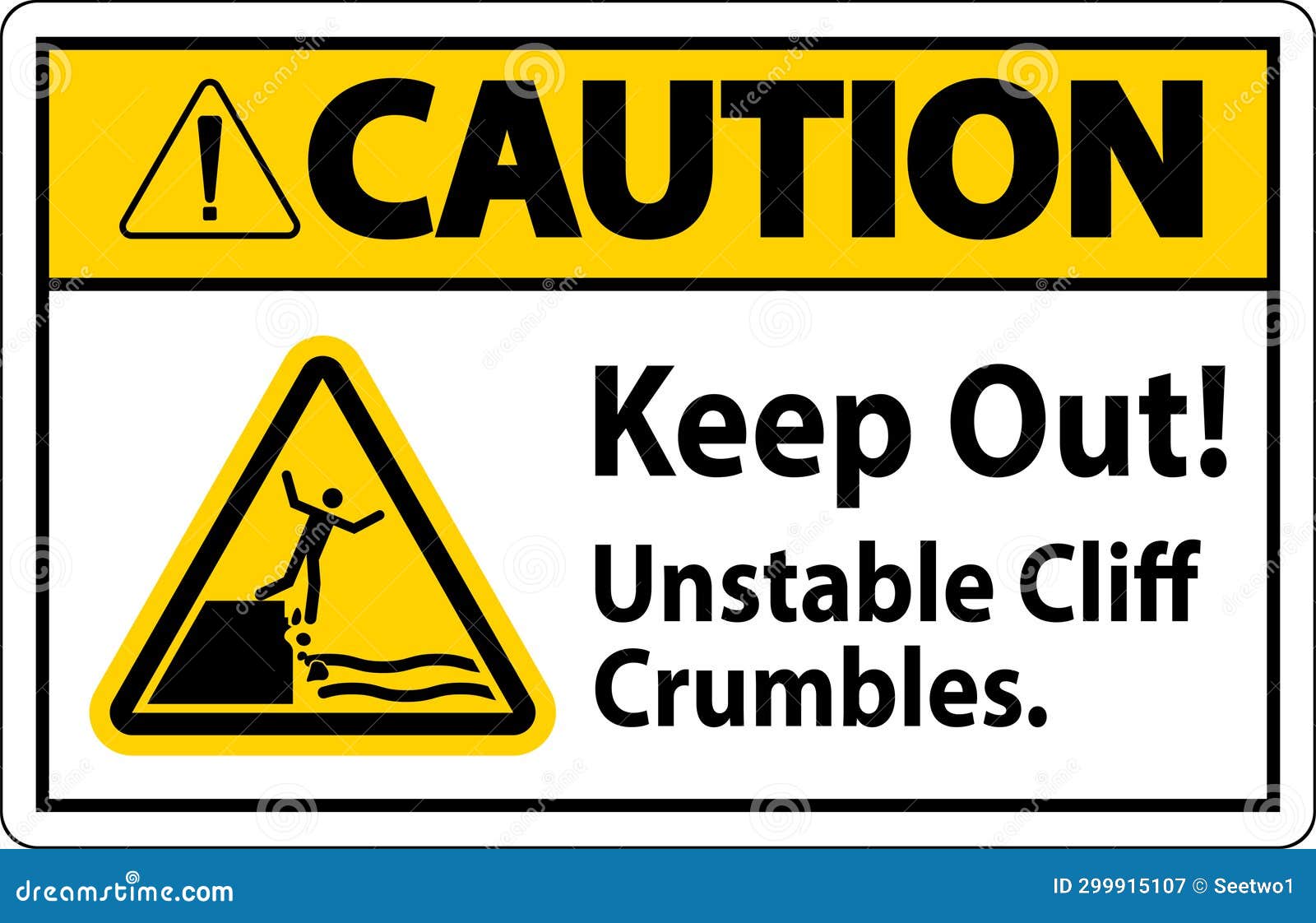 Caution Sign, Keep Out Unstable Cliff Crumbles Stock Vector ...