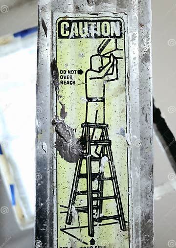 Caution Sign on Ladder. Beware of Steps Stock Photo - Image of caution ...