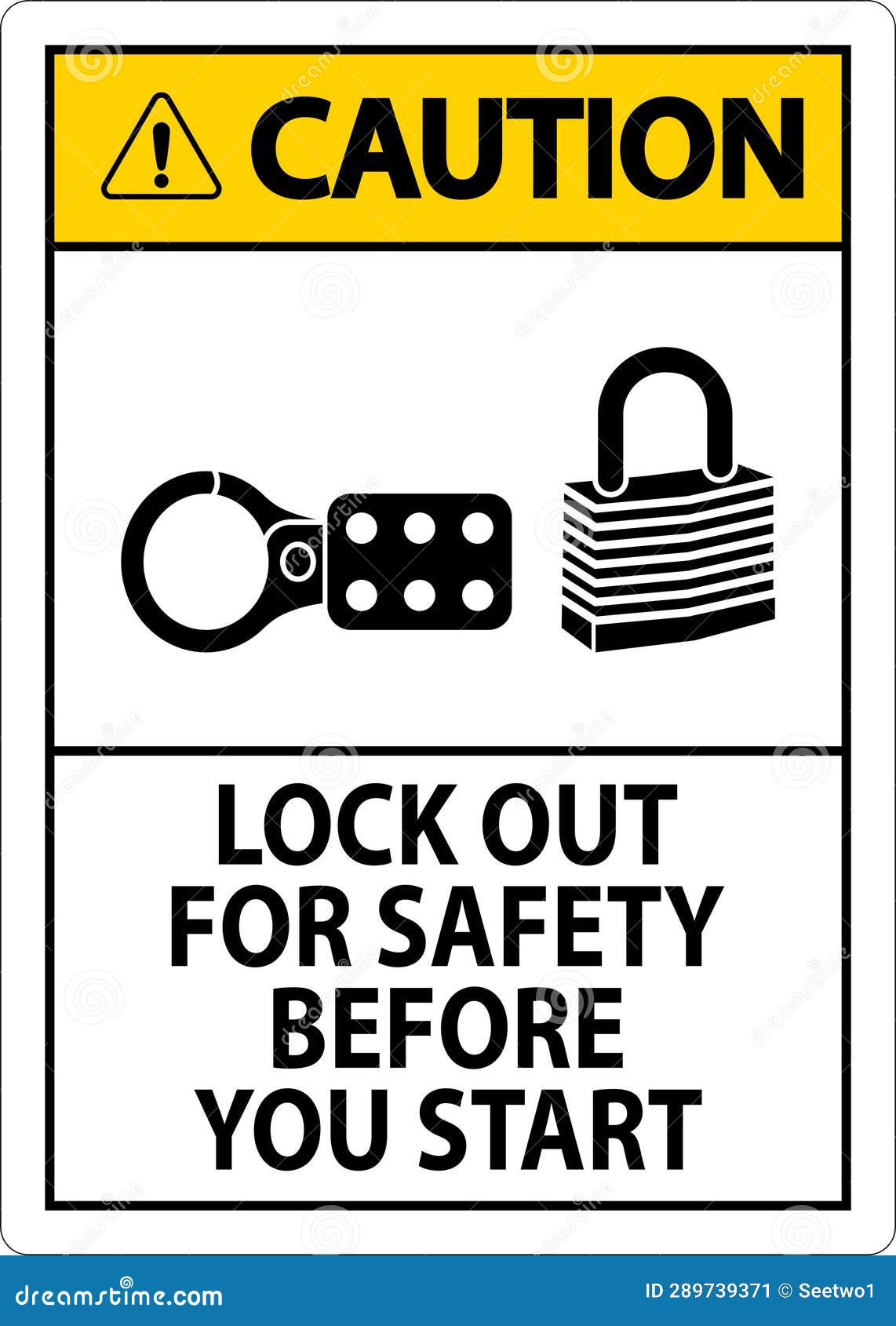 Caution Sign, Lock Out for Safety before You Start Stock Vector ...