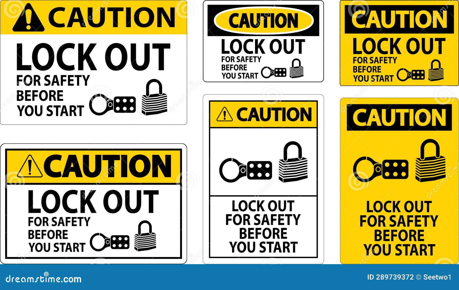 Caution Sign, Lock Out for Safety before You Start Stock Vector ...