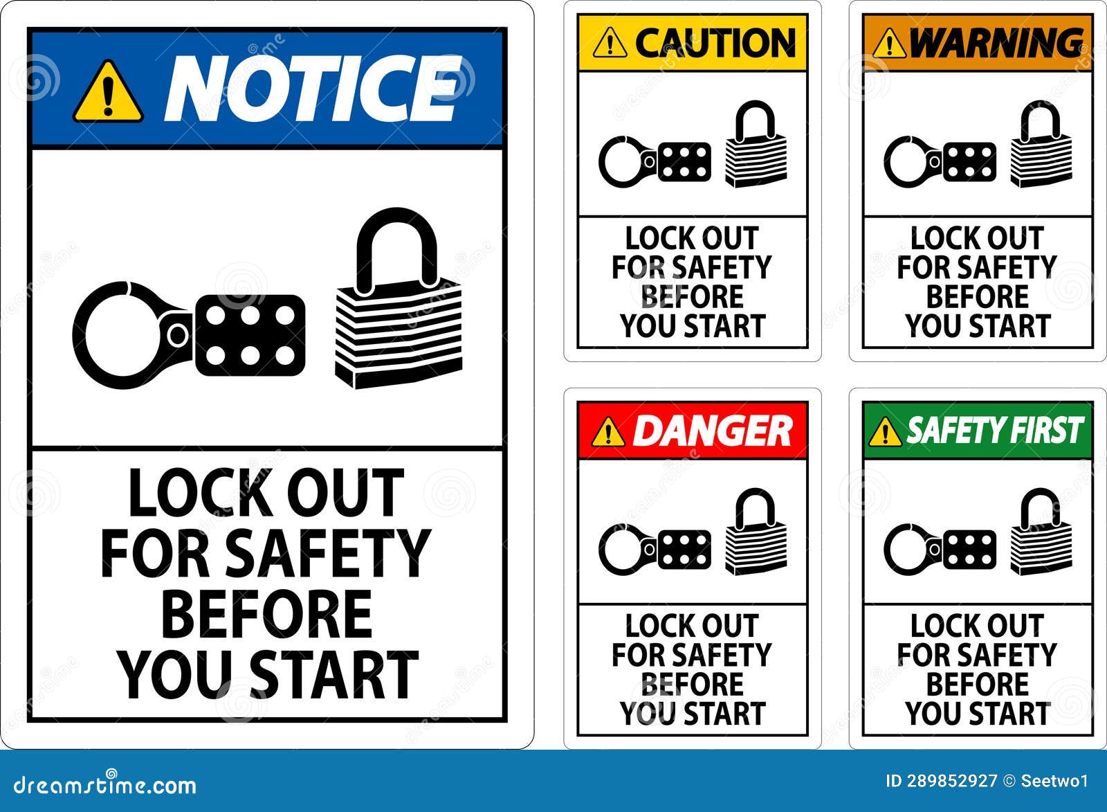 Caution Sign, Lock Out for Safety before You Start Stock Illustration ...