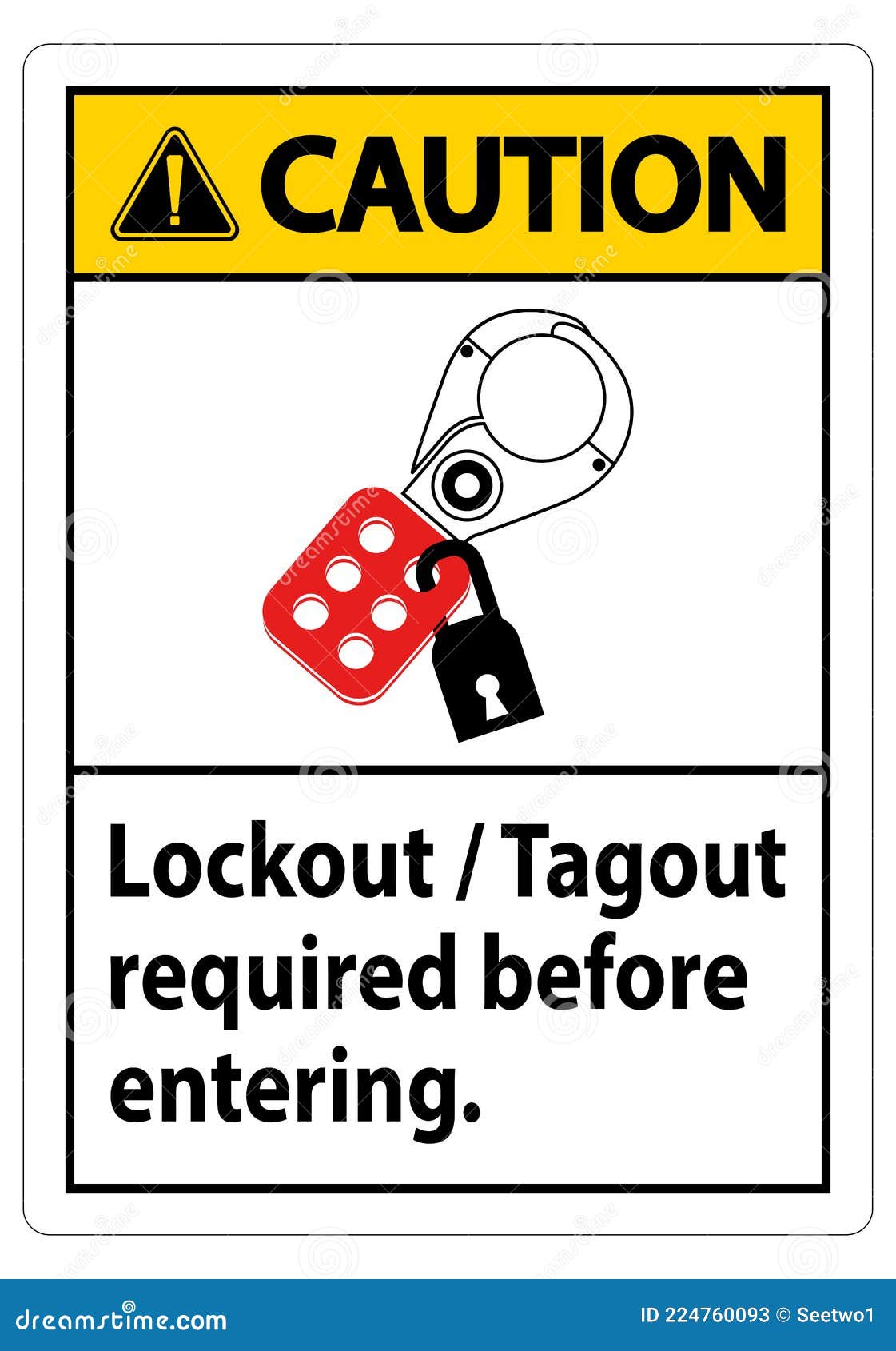 Caution Sign Lockout ,Tagout Required Before Entering Cartoon Vector ...