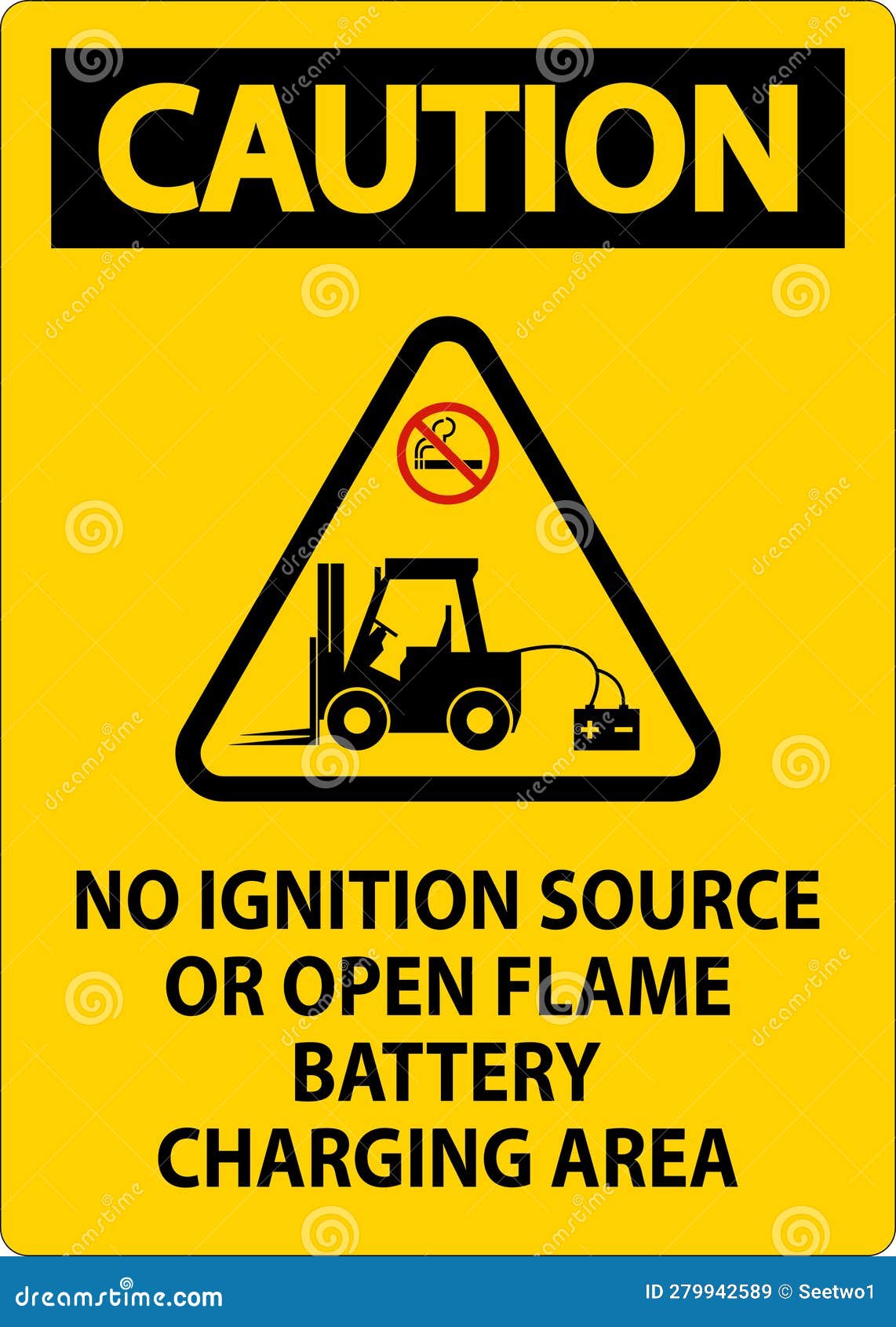 Caution Sign No Ignition Source or Open Flame, Battery Charging Area ...