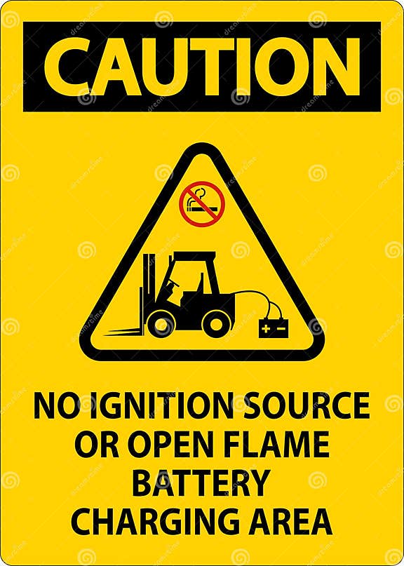 Caution Sign No Ignition Source or Open Flame, Battery Charging Area ...