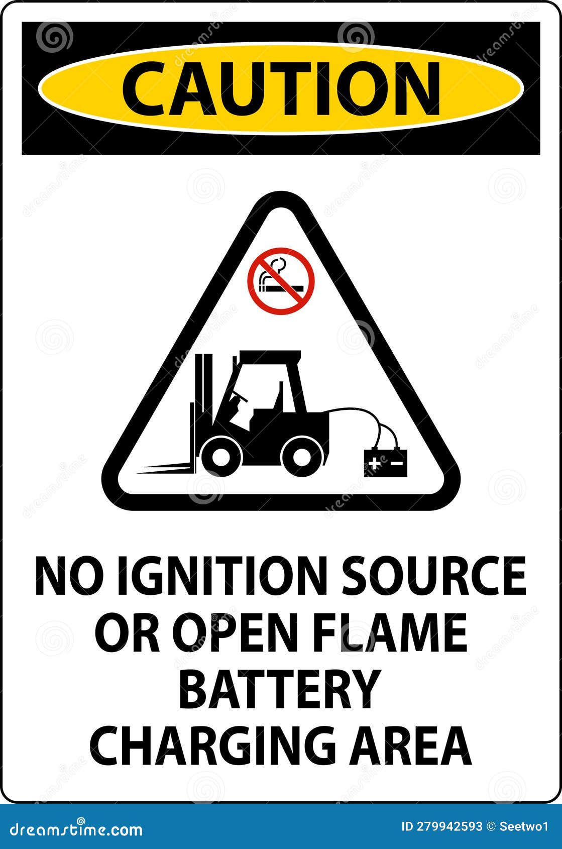 Caution Sign No Ignition Source or Open Flame, Battery Charging Area ...