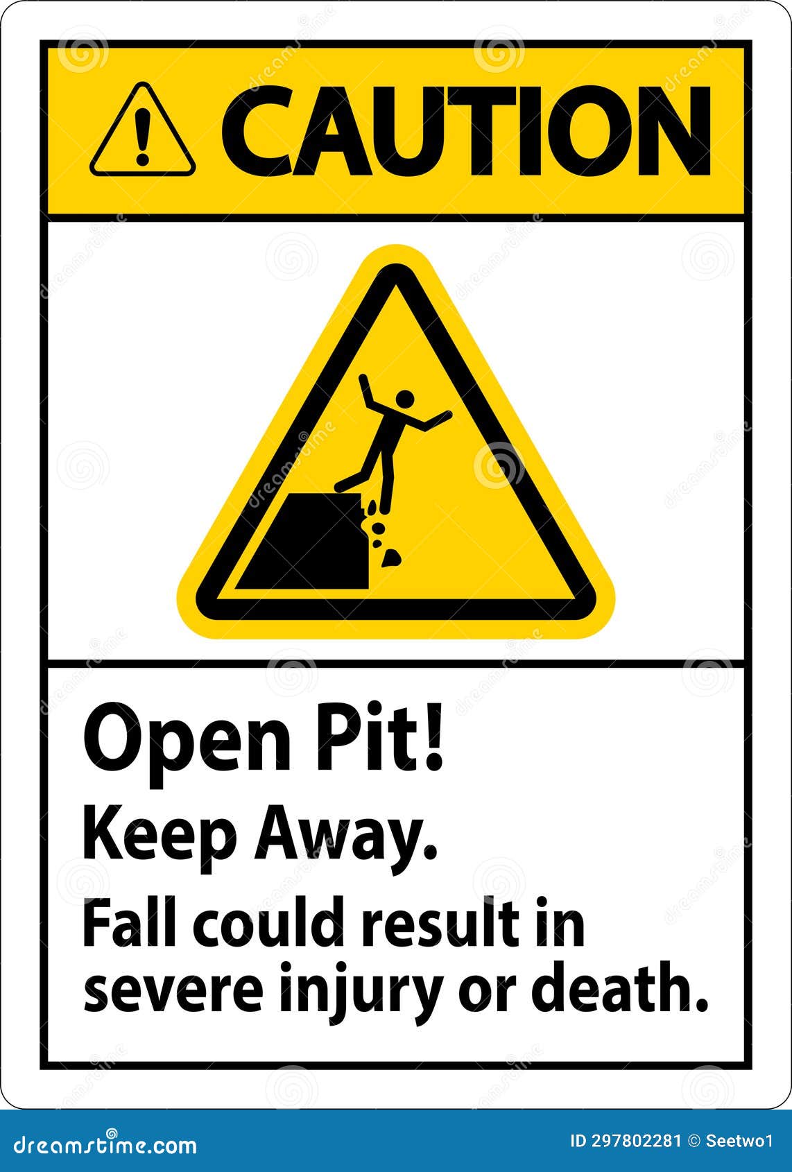 Caution Sign Open Pit Keep Away Fall Could Result in Severe Injury or ...