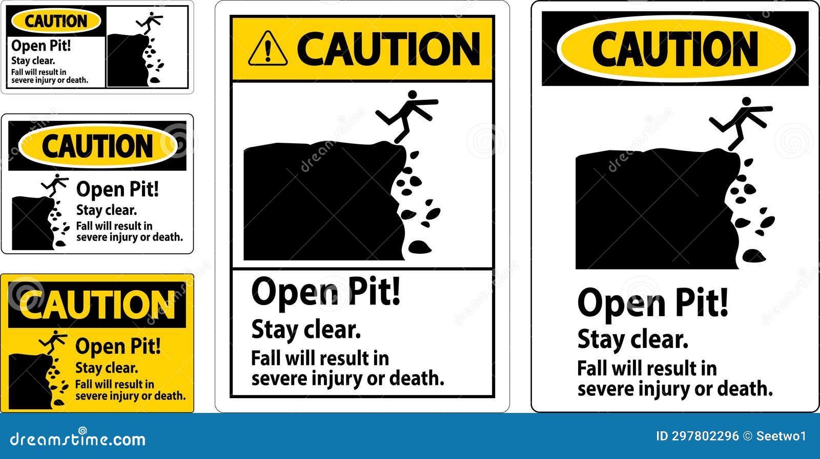 Caution Sign Open Pit Stay Clear Fall Will Result in Severe Injury or ... Caution Sign Open Pit Stay Clear Fall Will Result in Severe Injury or ...