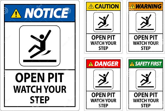 Caution Sign Open Pit, Watch Your Step Stock Vector - Illustration of ...