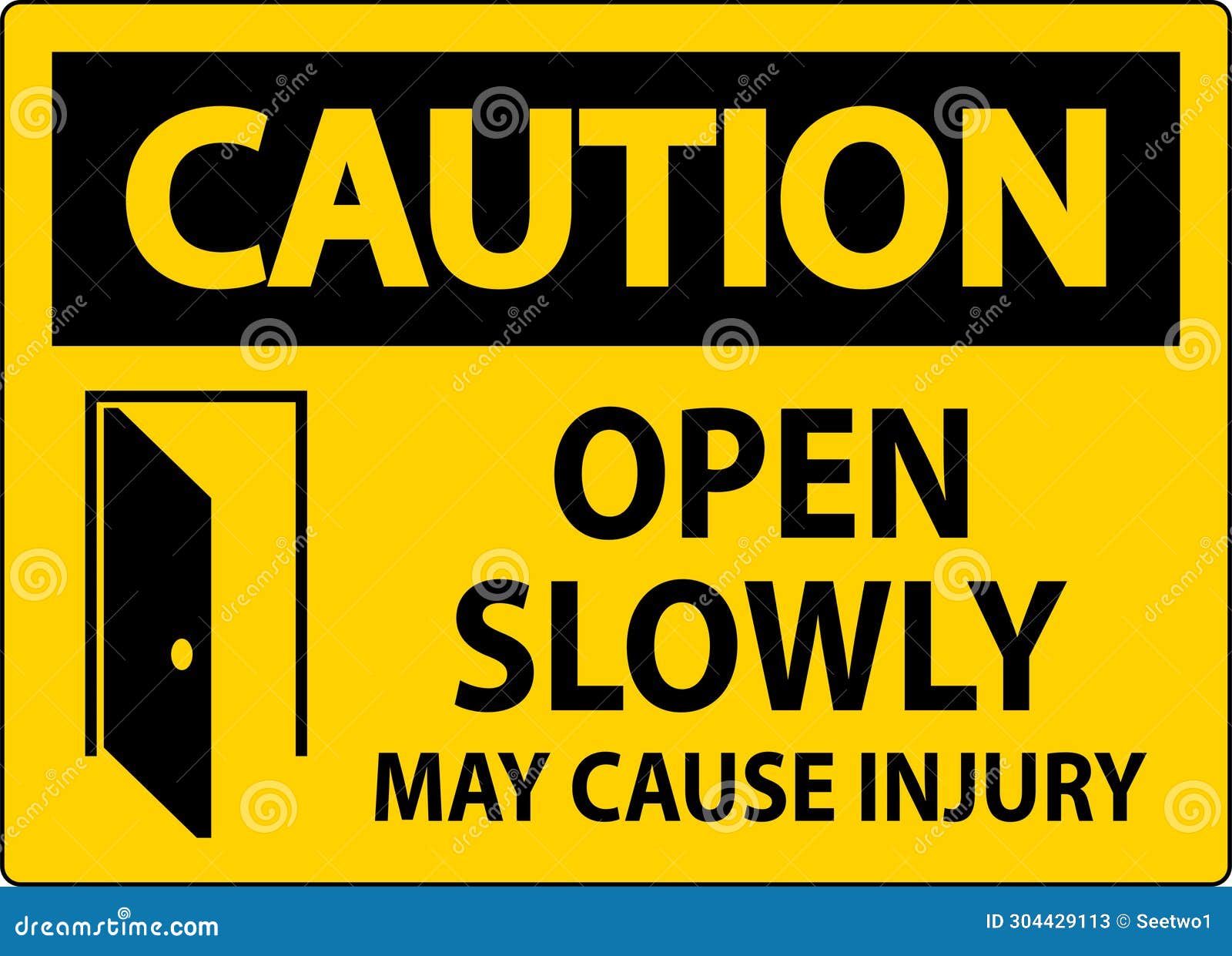 Caution Sign, Open Slowly, May Cause Injury Stock Vector - Illustration ...