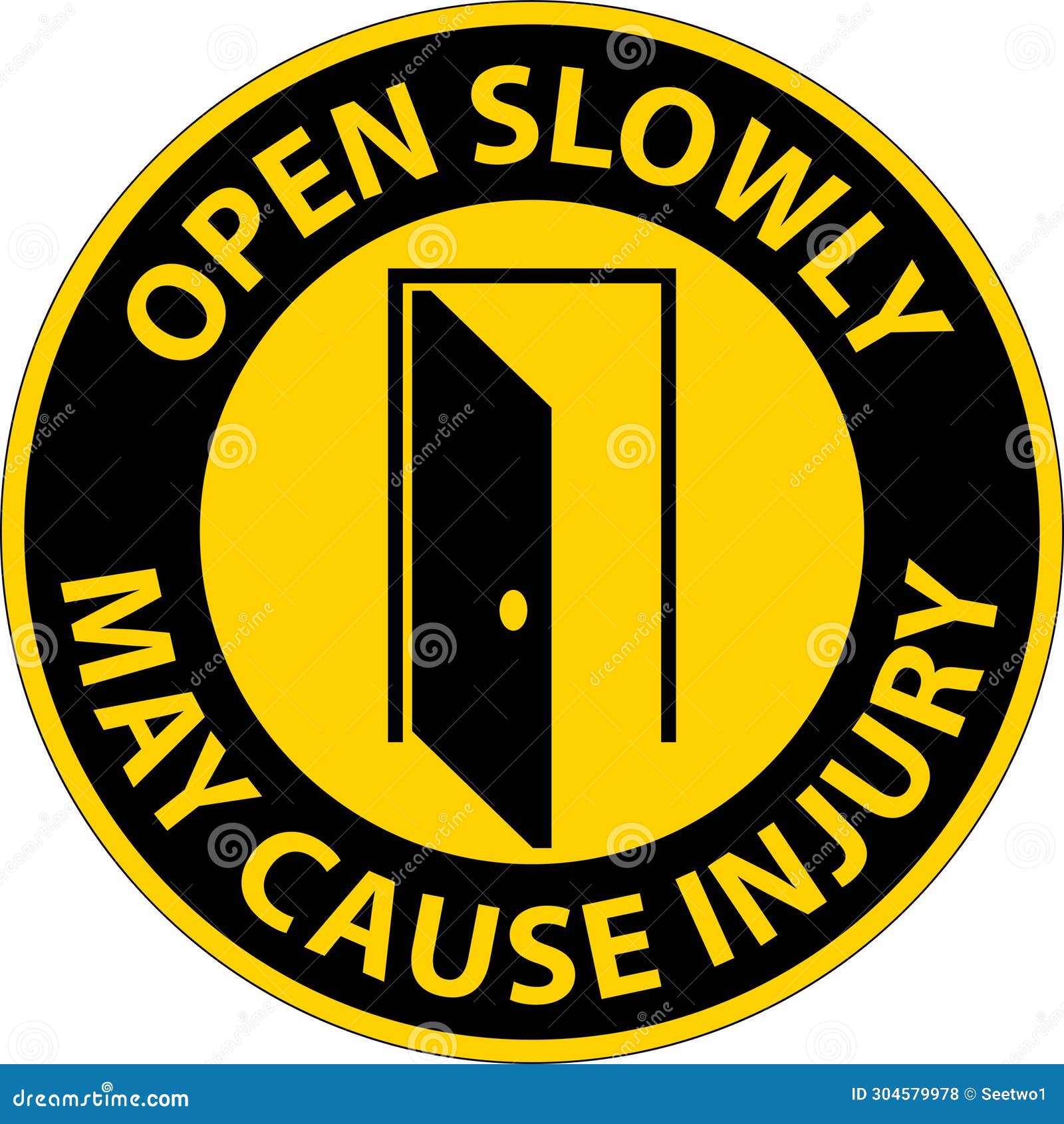 Caution Sign, Open Slowly, May Cause Injury Stock Vector - Illustration ...