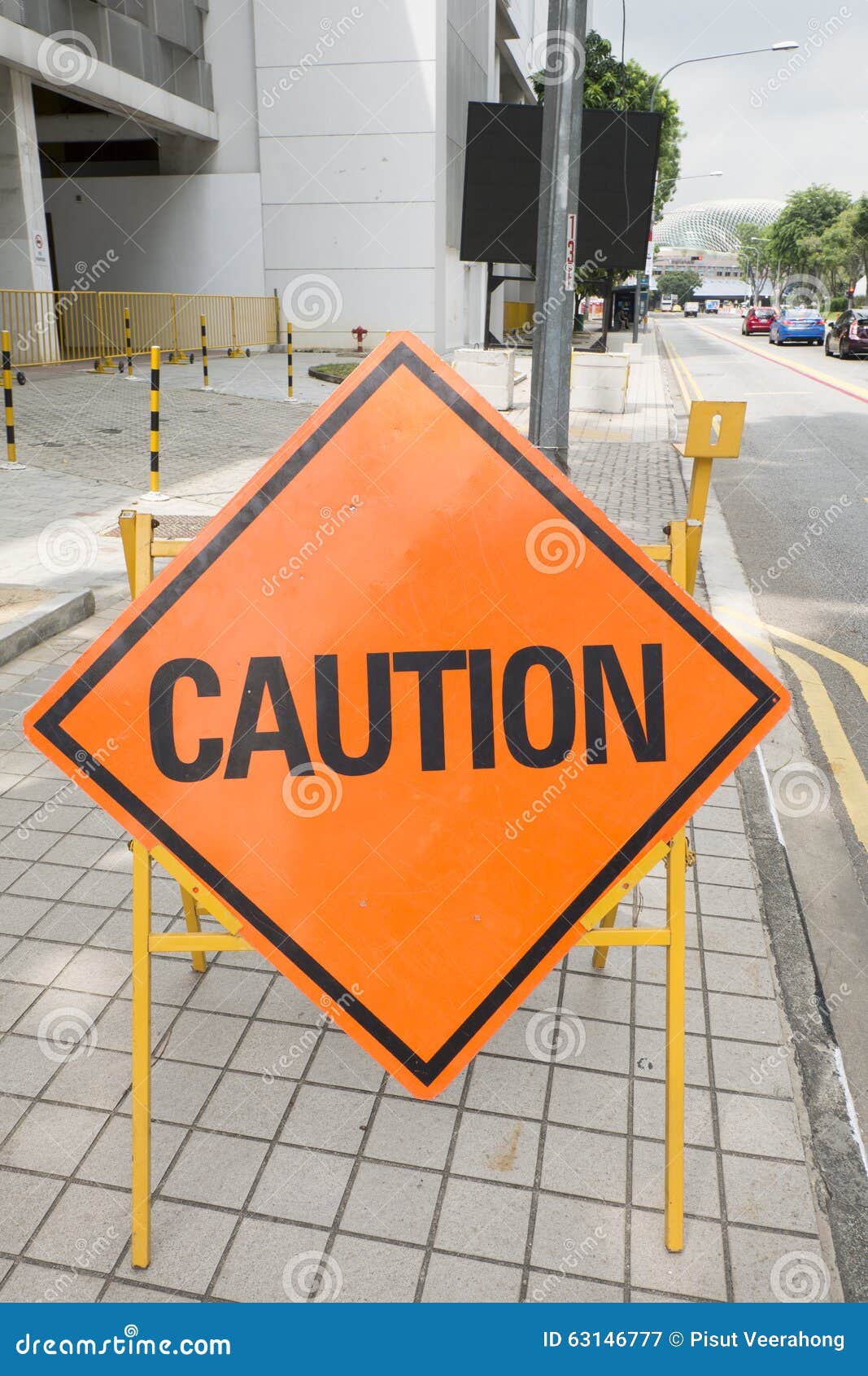 Caution sign stock image. Image of shape, orange, road - 63146777