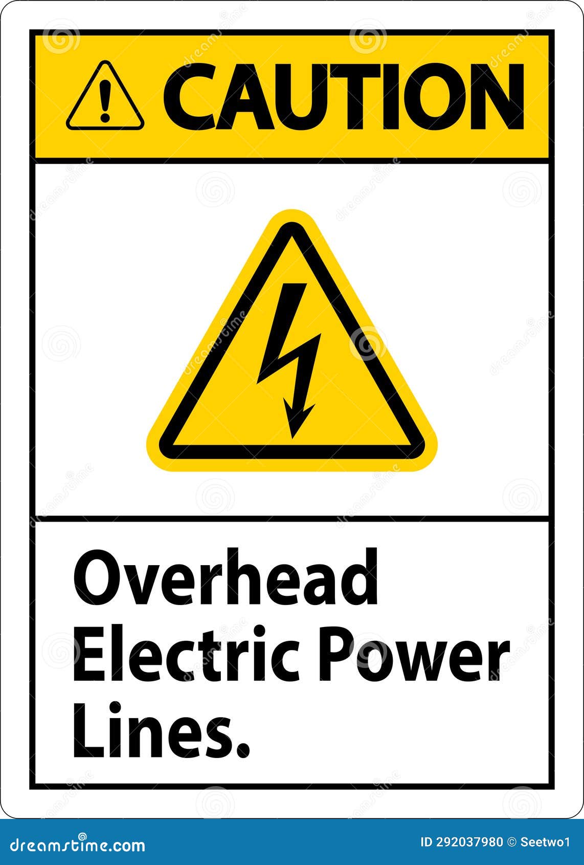 Caution Sign Overhead Electric Power Lines Stock Vector - Illustration ...